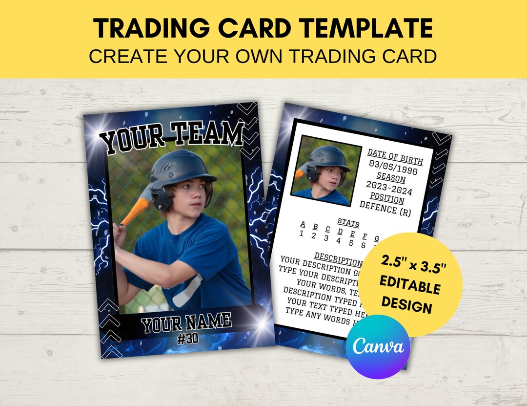 Editable Sports Card Template | Custom Baseball Trading Card Printable ...