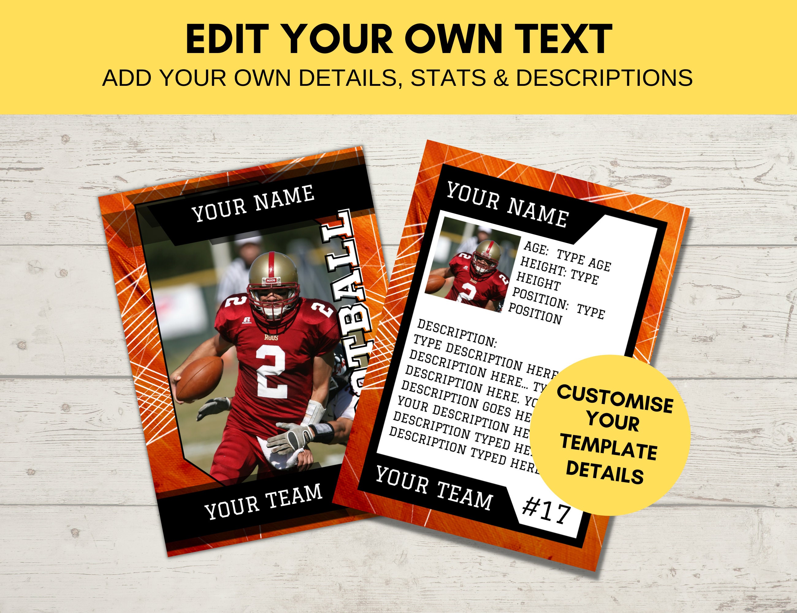 Editable Sports Card Template | Custom Football Trading Card Printable ...