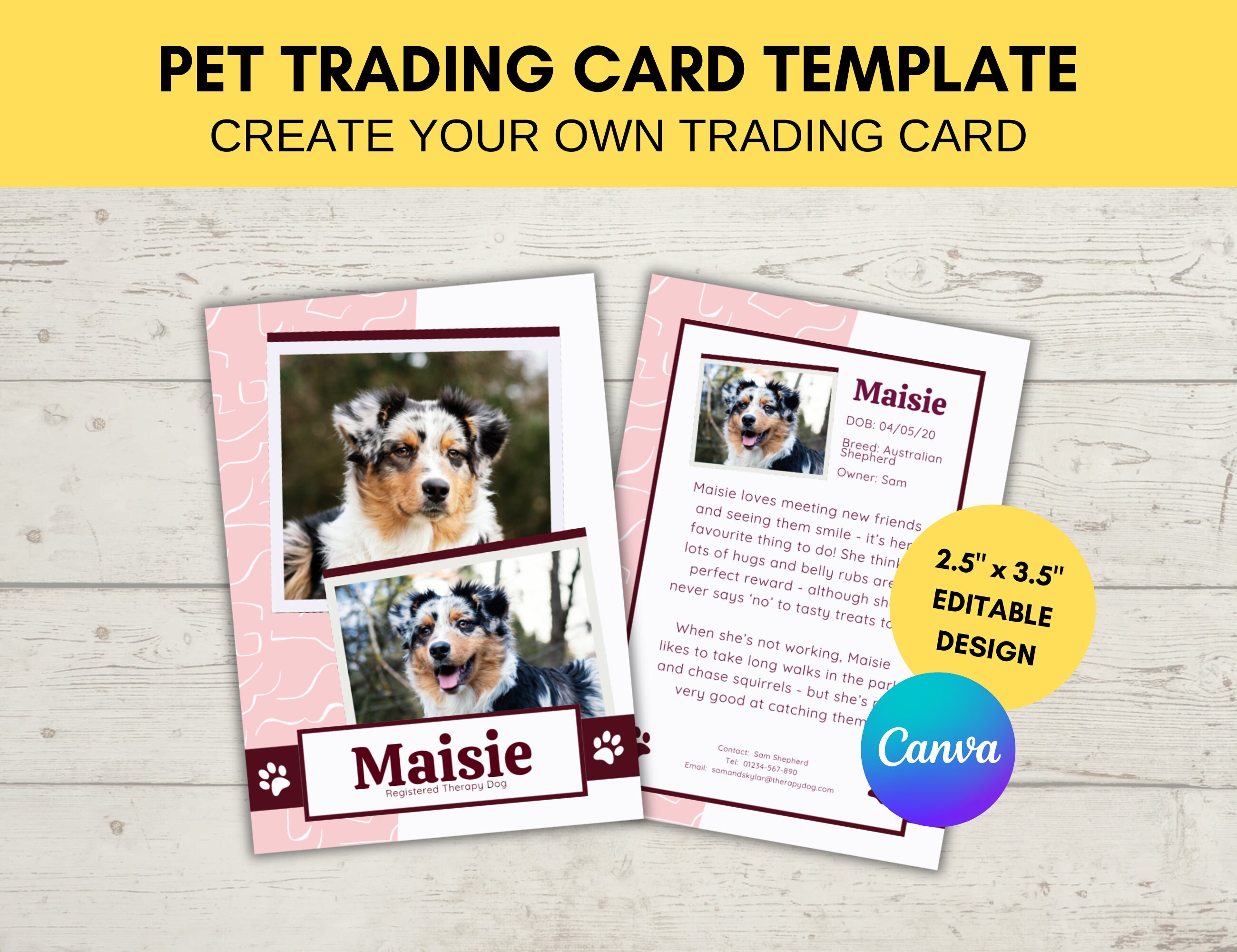 Editable Therapy Pet Trading Card Template | Custom Trading Card ...