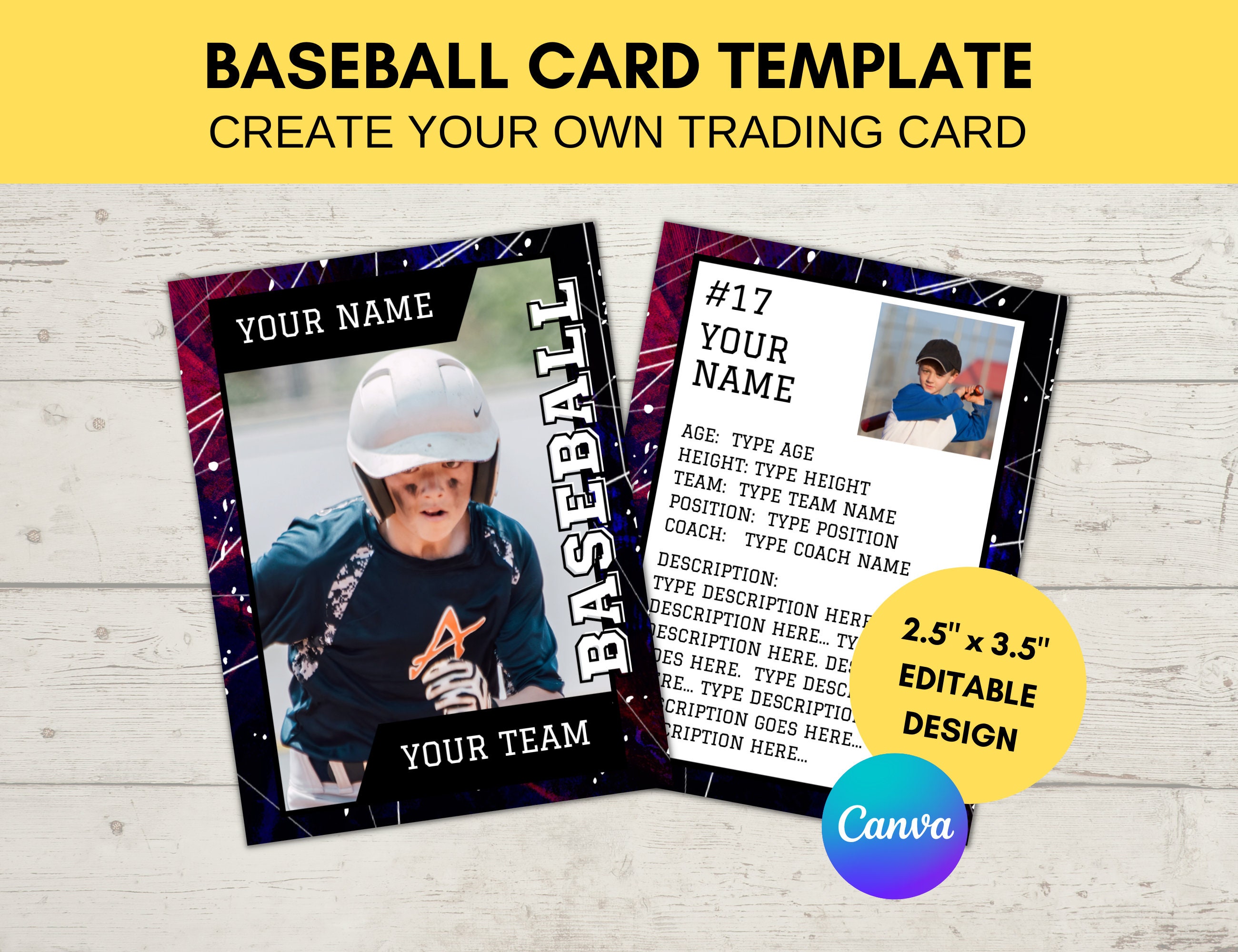 Editable Sports Card Template | Custom Baseball Trading Card Printable ...