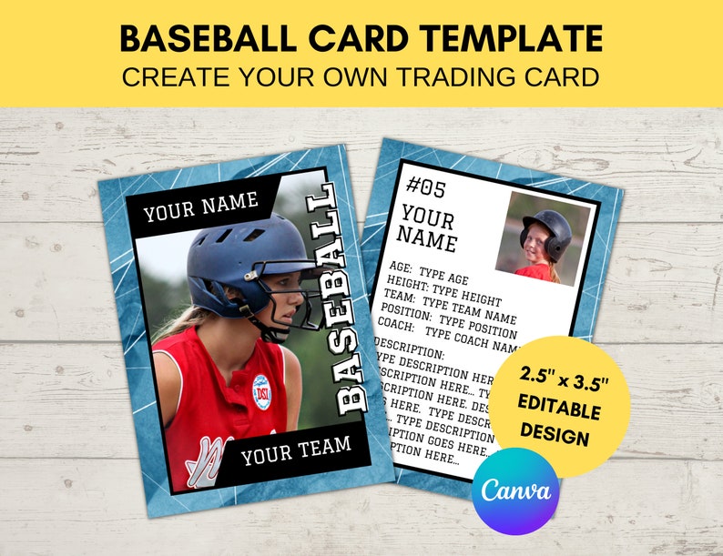 Editable Sports Card Template | Custom Baseball Trading Card Printable ...