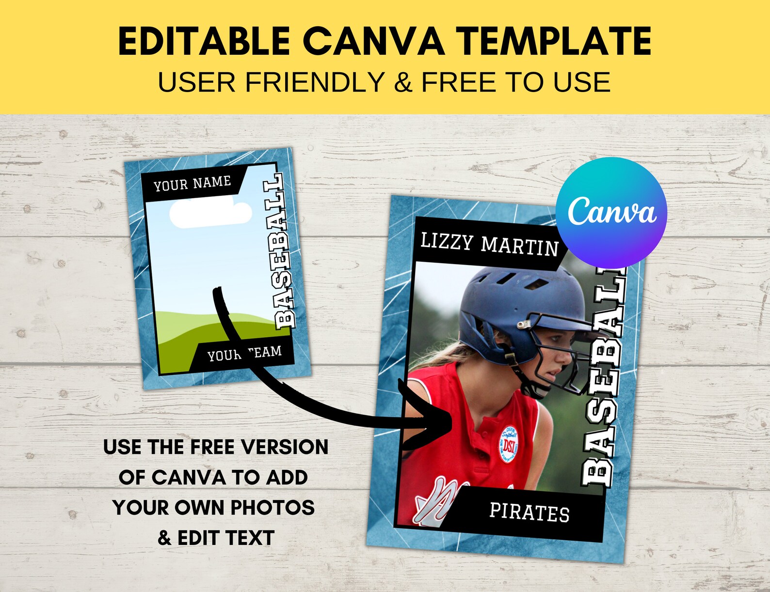 Editable Sports Card Template | Custom Baseball Trading Card Printable ...