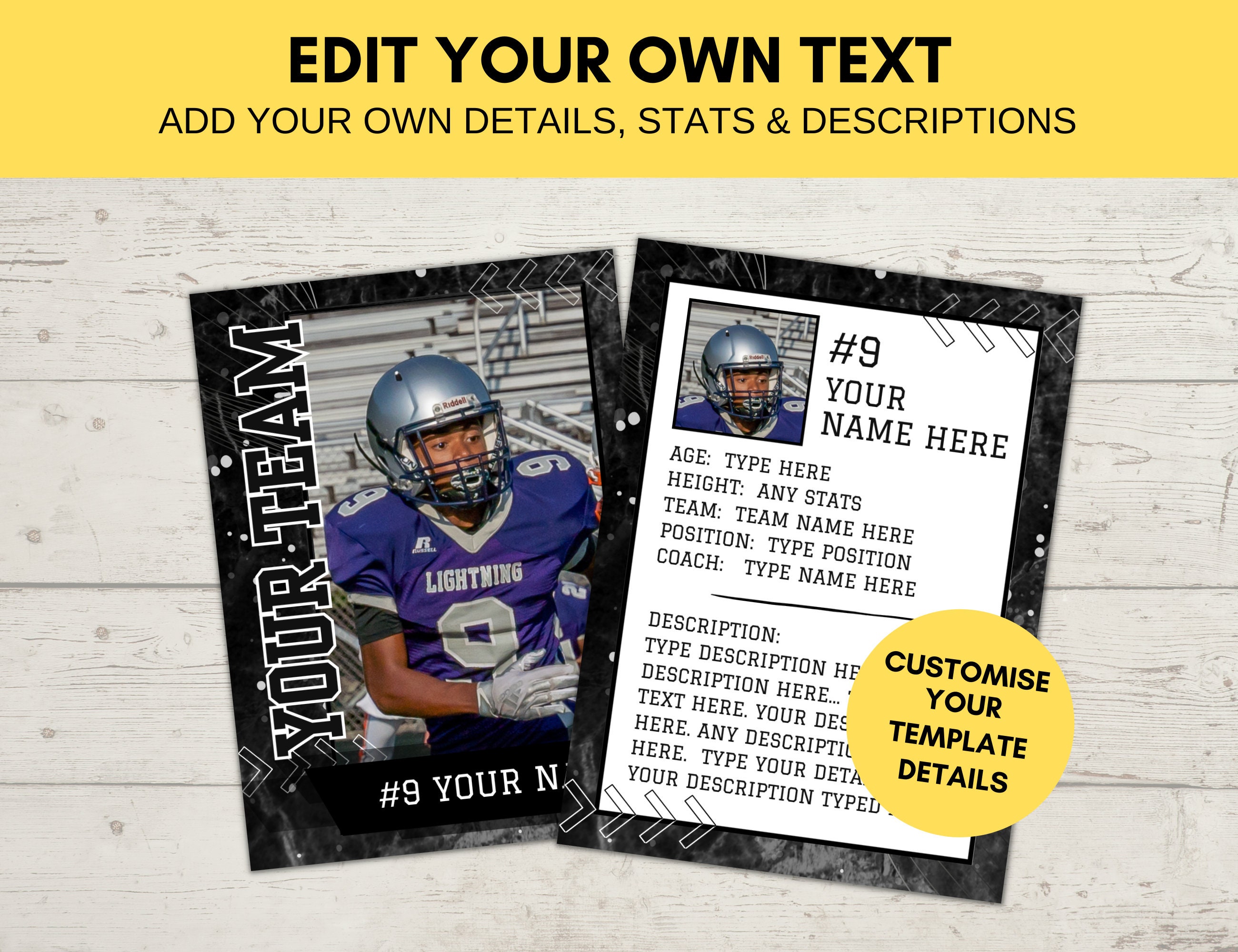 Editable Sports Card Template | Custom Football Trading Card Printable ...