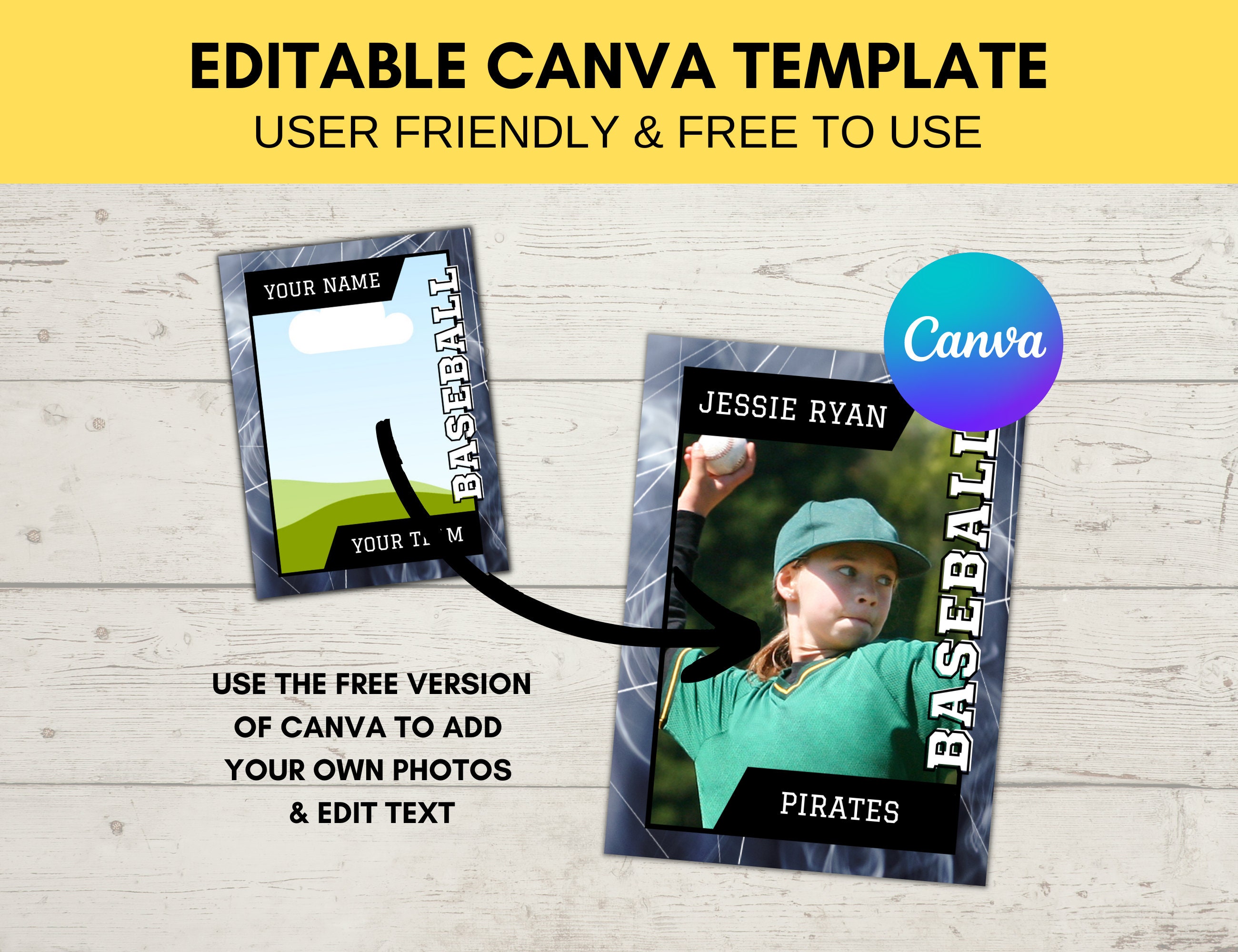 Editable Sports Card Template | Custom Baseball Trading Card Printable ...