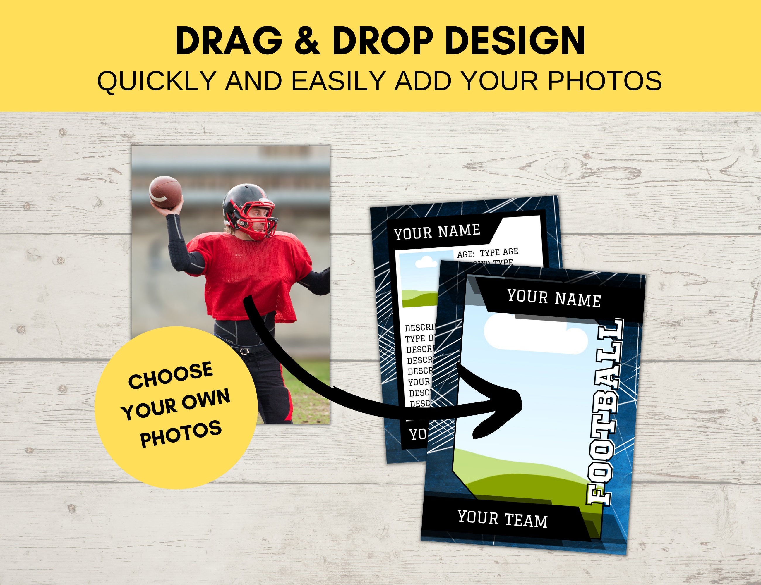 Editable Sports Card Template | Custom Football Trading Card Printable ...