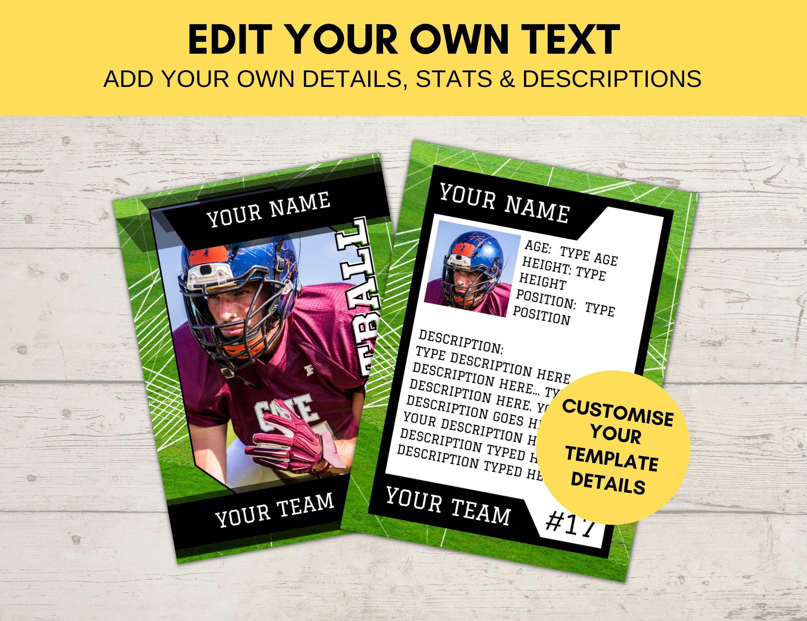 Editable Sports Card Template | Custom Football Trading Card Printable ...