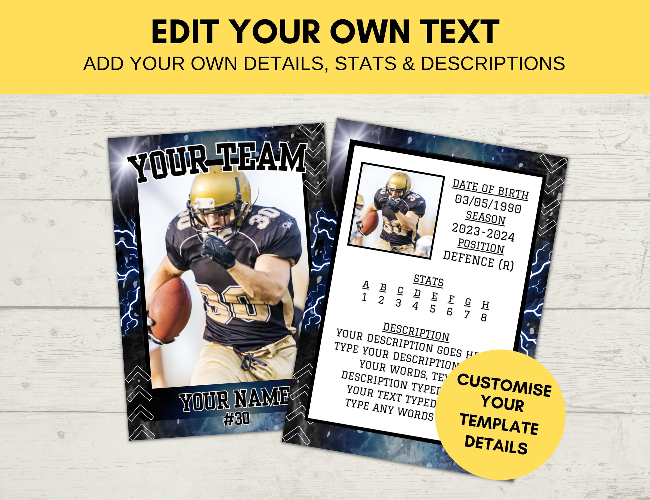 Editable Sports Card Template | Custom Football Trading Card Printable ...