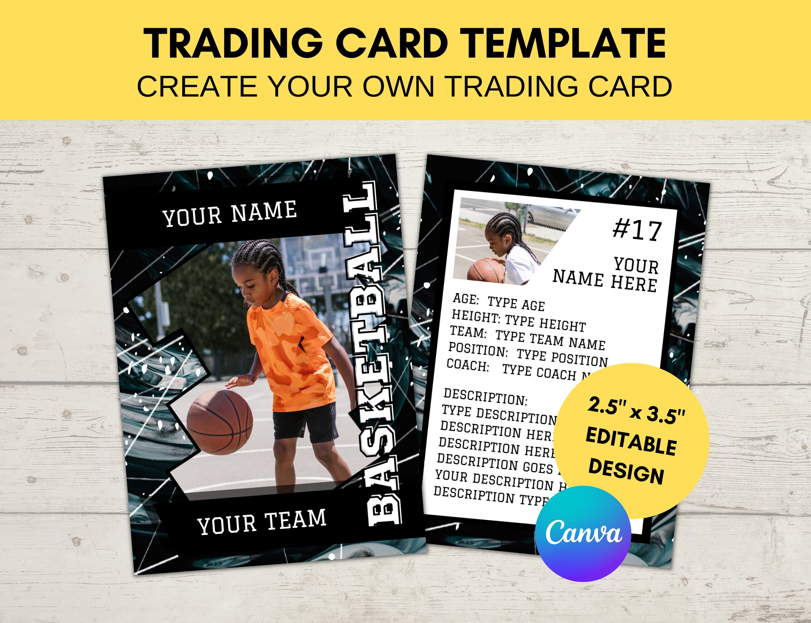 Editable Sport Card Template | Custom Basketball Trading Card Printable ...