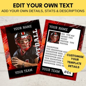 Editable Sports Card Template | Custom Football Trading Card Printable ...