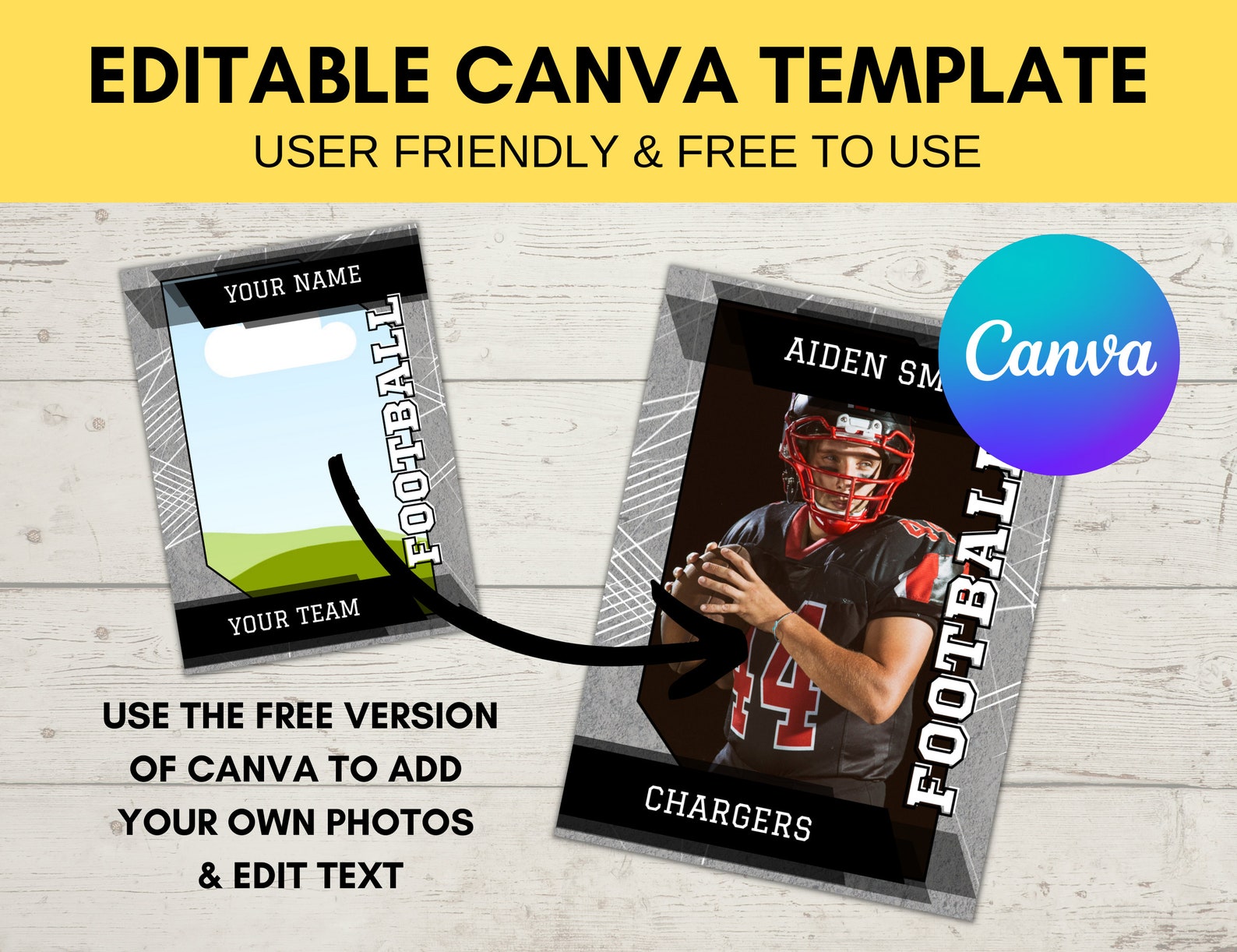 Editable Sports Card Template Custom Football Trading Card | Etsy