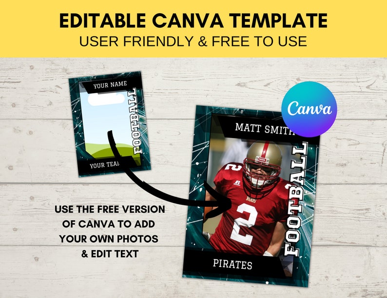 Editable Sports Card Template | Custom Football Trading Card Printable ...