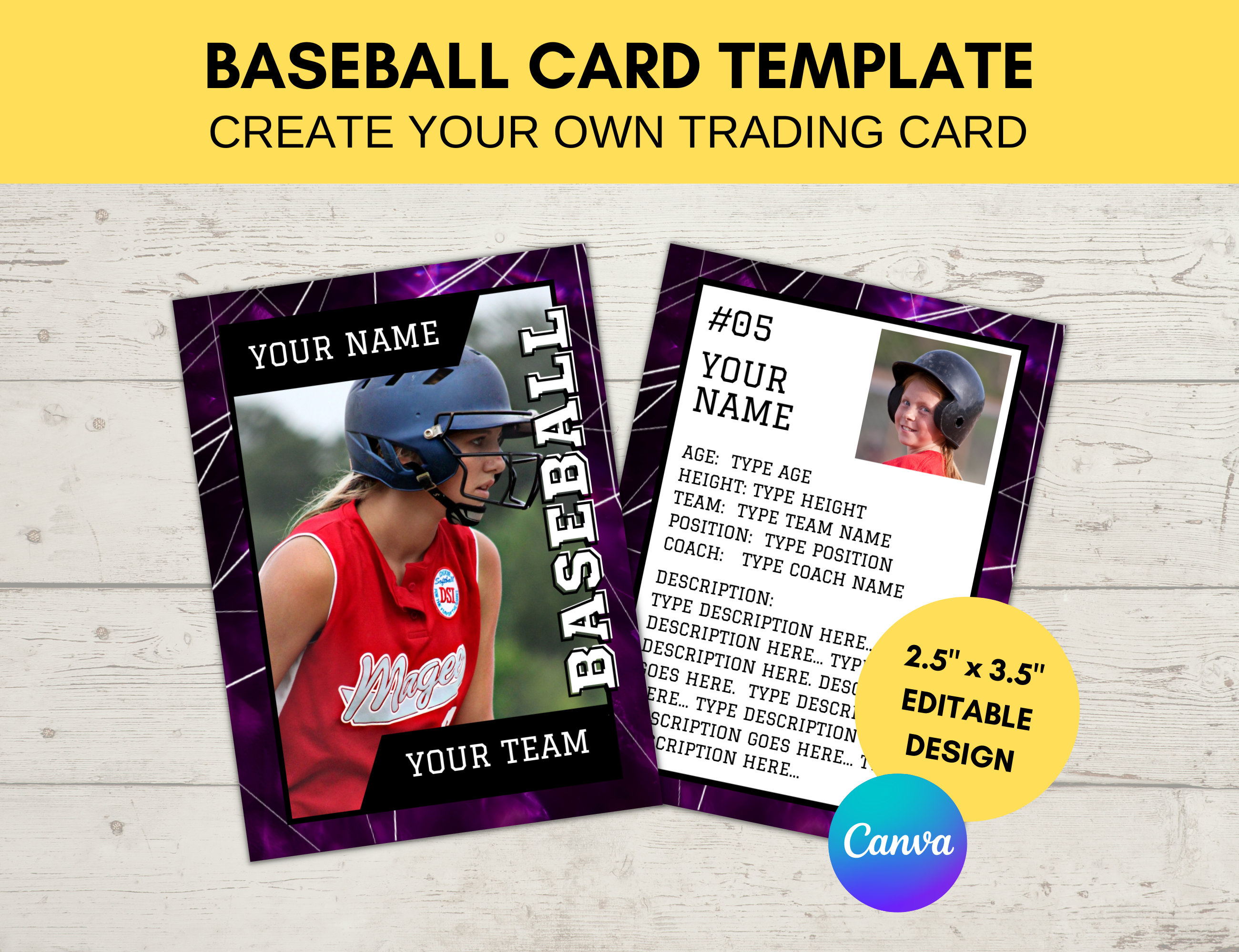 Editable Sports Card Template | Custom Baseball Trading Card Printable ...