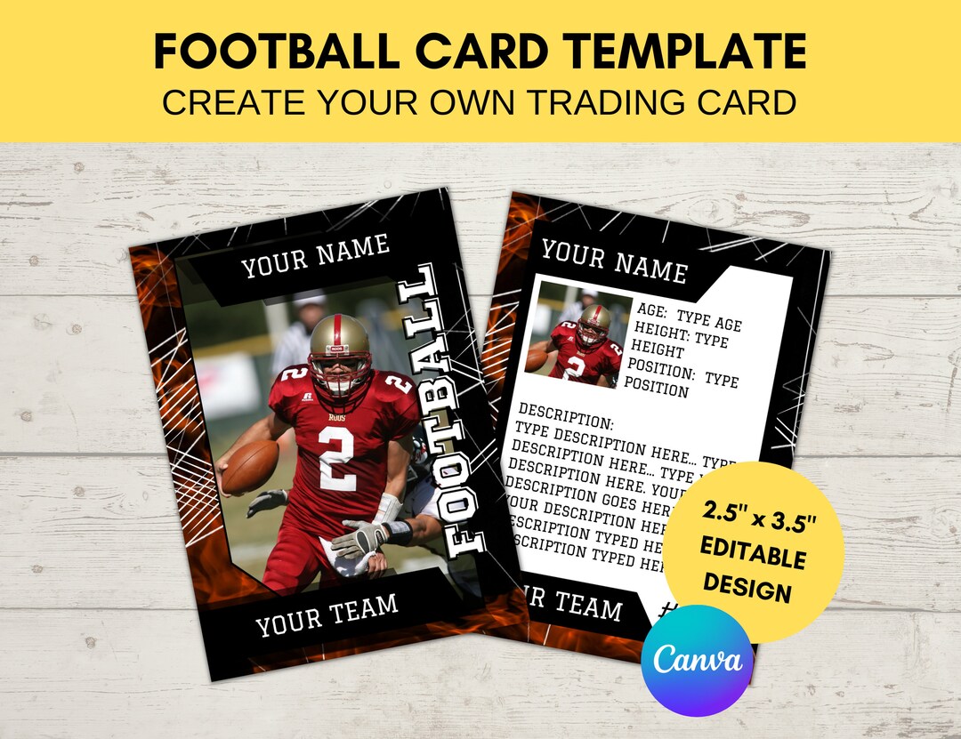 Editable Sports Card Template | Custom Football Trading Card Printable ...