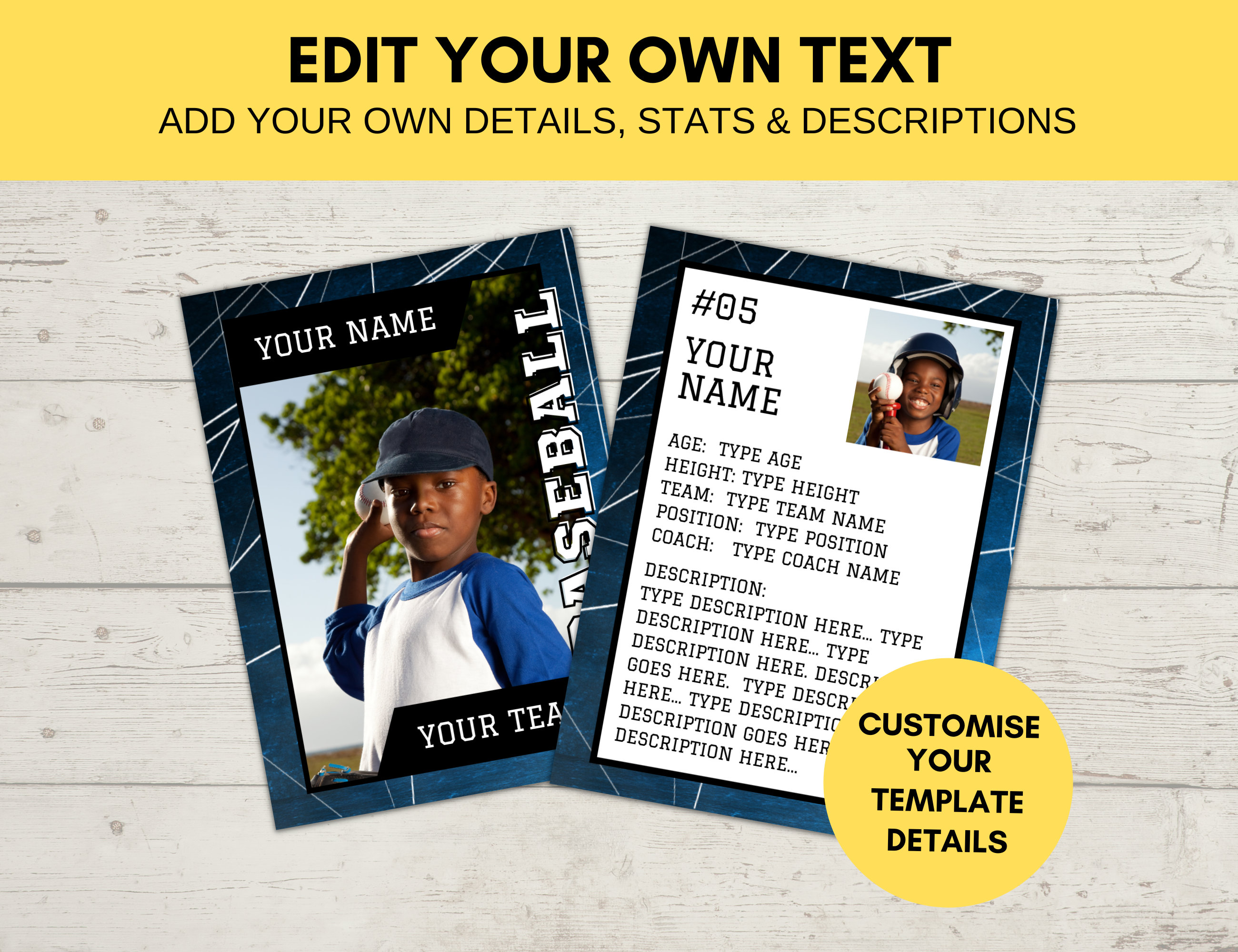 Editable Sports Card Template | Custom Baseball Trading Card Printable ...