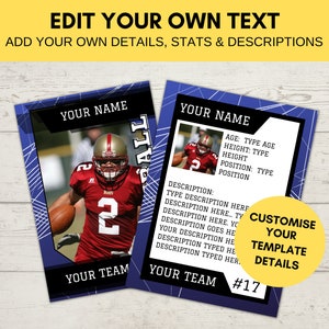 Editable Sports Card Template | Custom Football Trading Card Printable ...