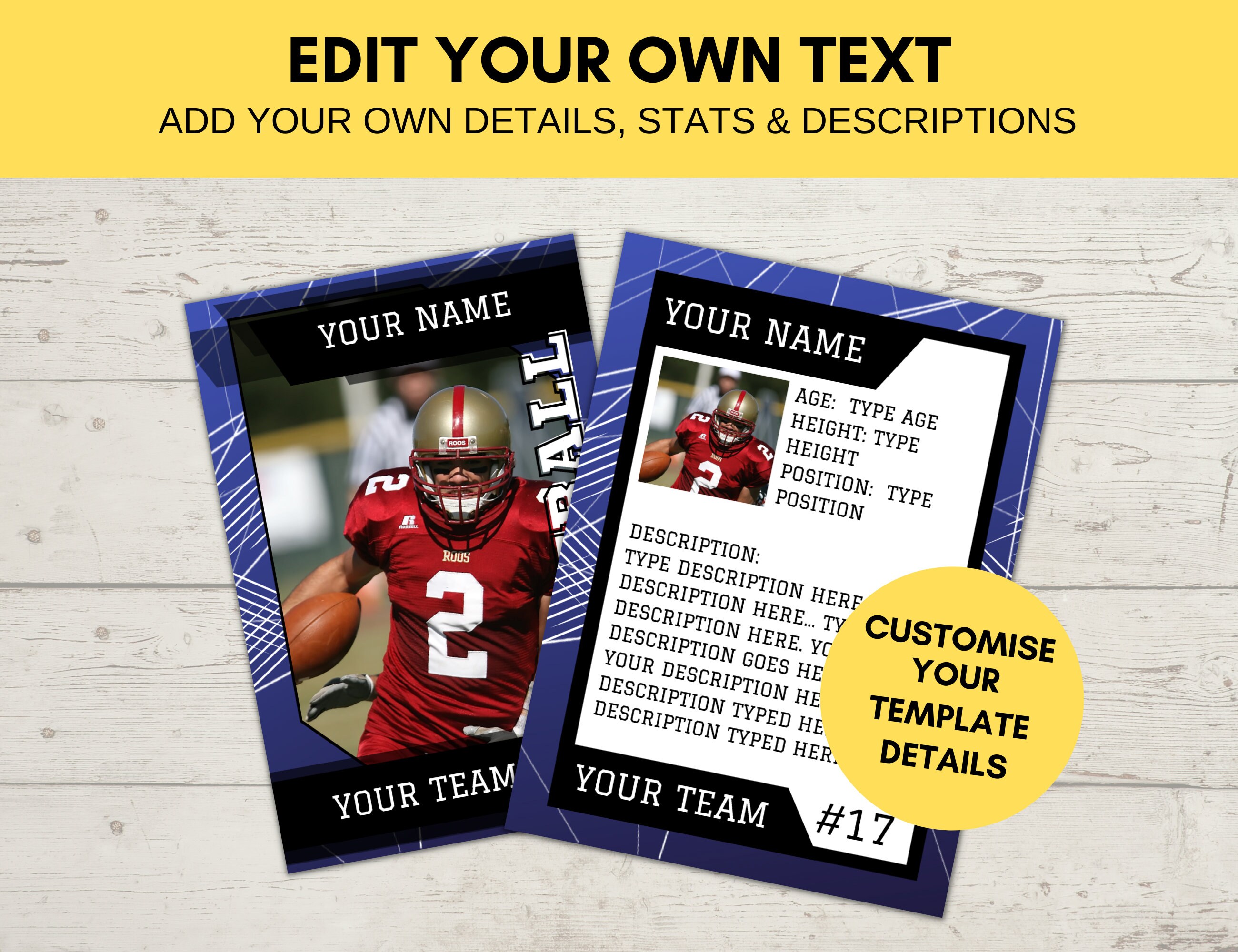 Editable Sports Card Template | Custom Football Trading Card Printable ...