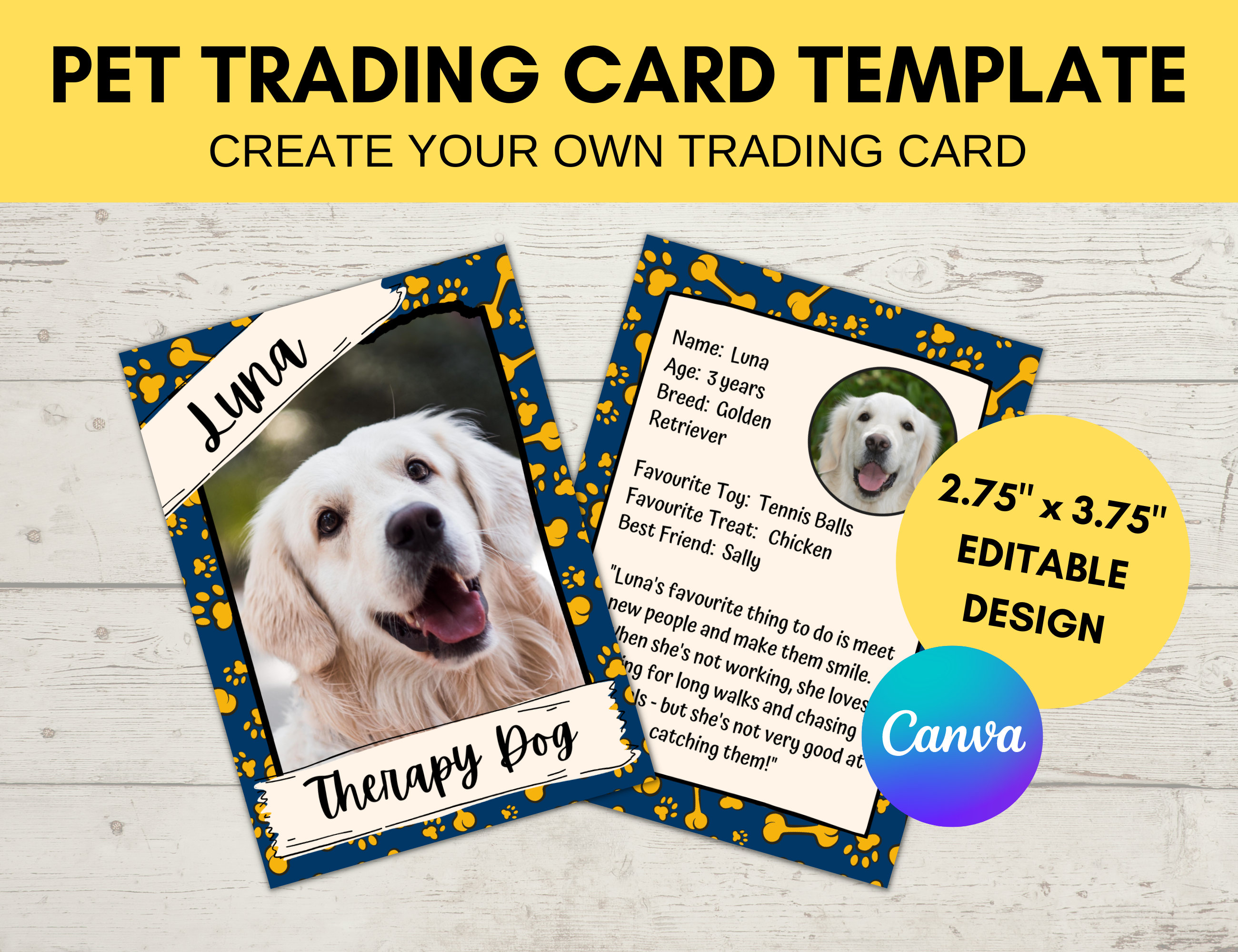 Editable Pet Trading Card Template Custom Trading Card - Etsy