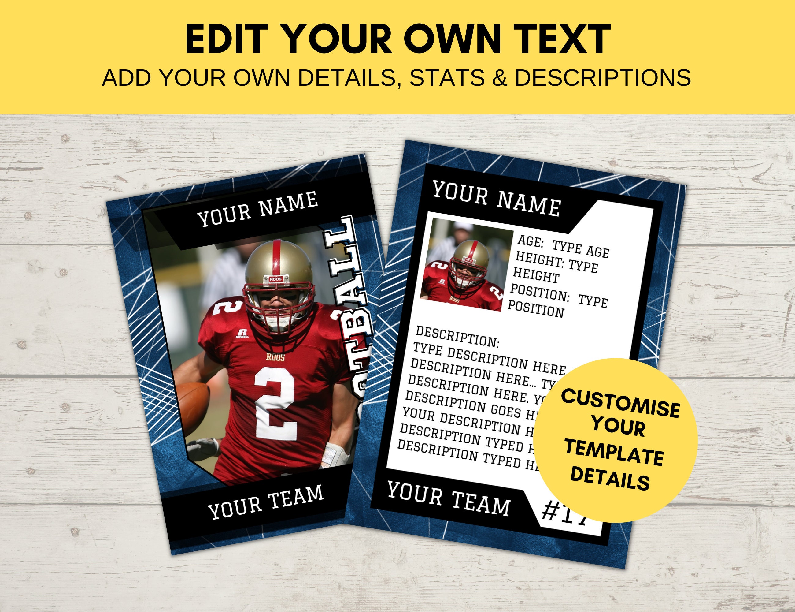 Editable Sports Card Template Custom Football Trading Card Printable ...