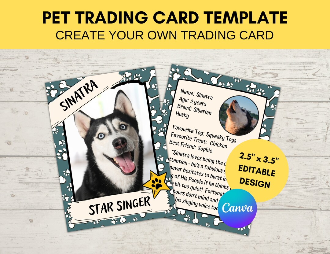 Editable Pet Trading Card Template | Custom Trading Card Printable ...