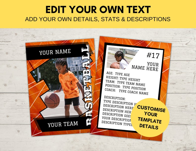 Editable Sport Card Template | Custom Basketball Trading Card Printable ...