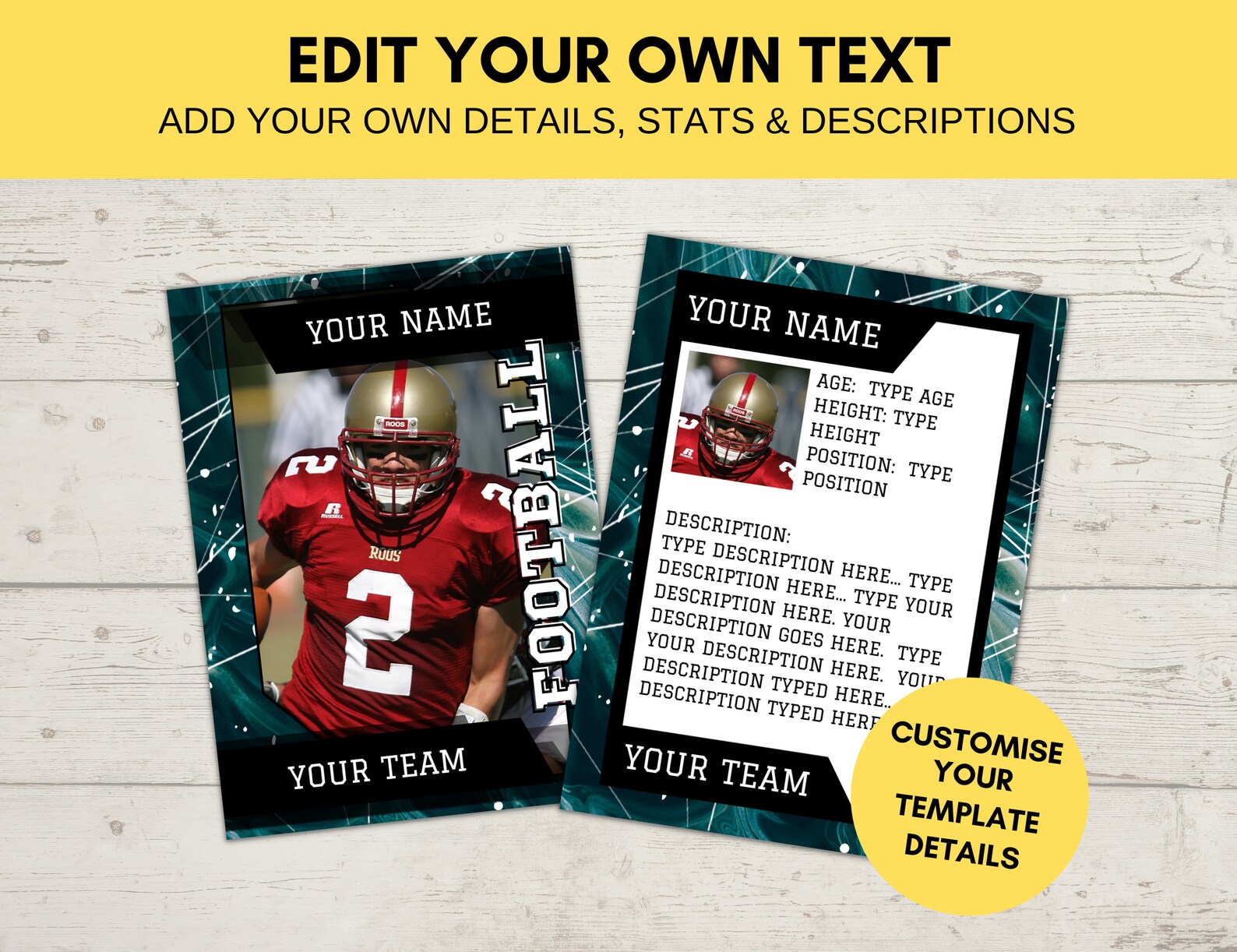 Editable Sports Card Template | Custom Football Trading Card Printable ...