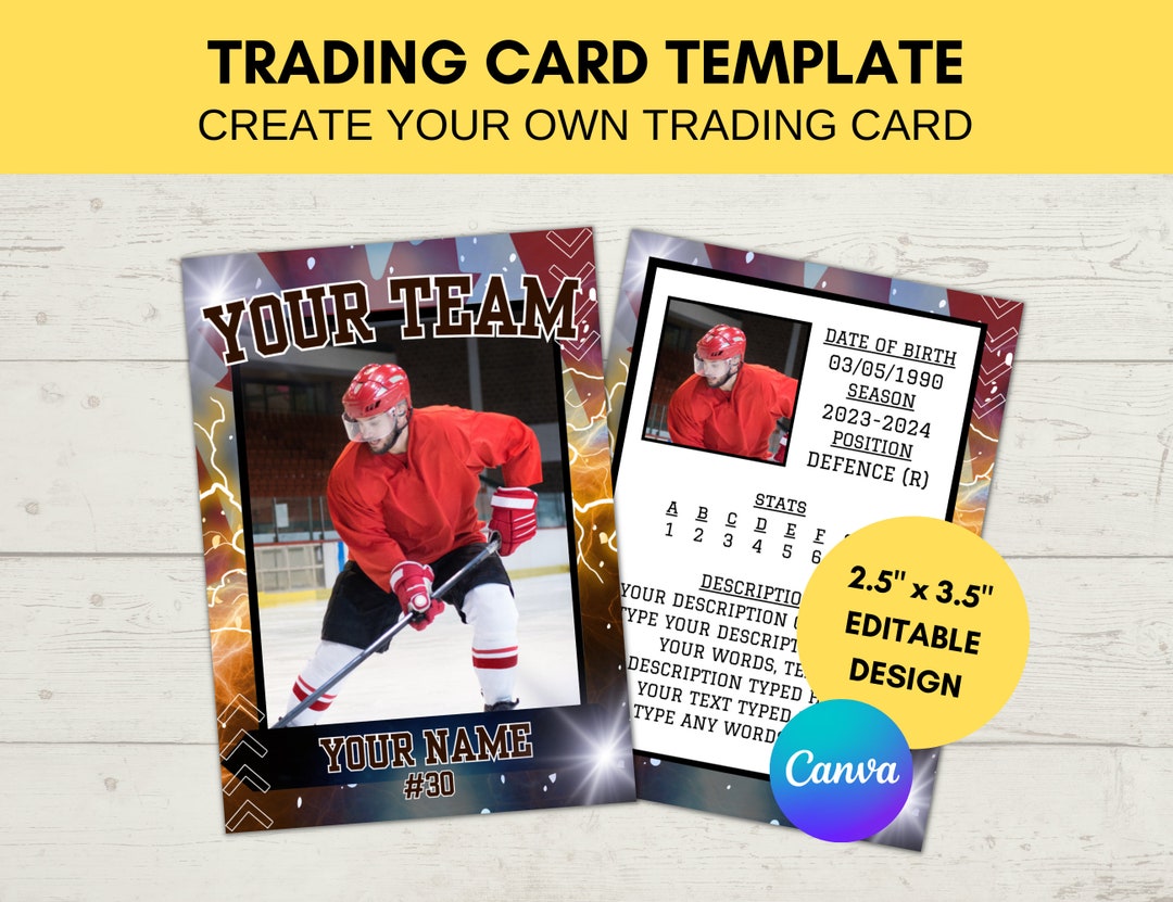Editable Sports Card Template | Custom Hockey Trading Card Printable ...