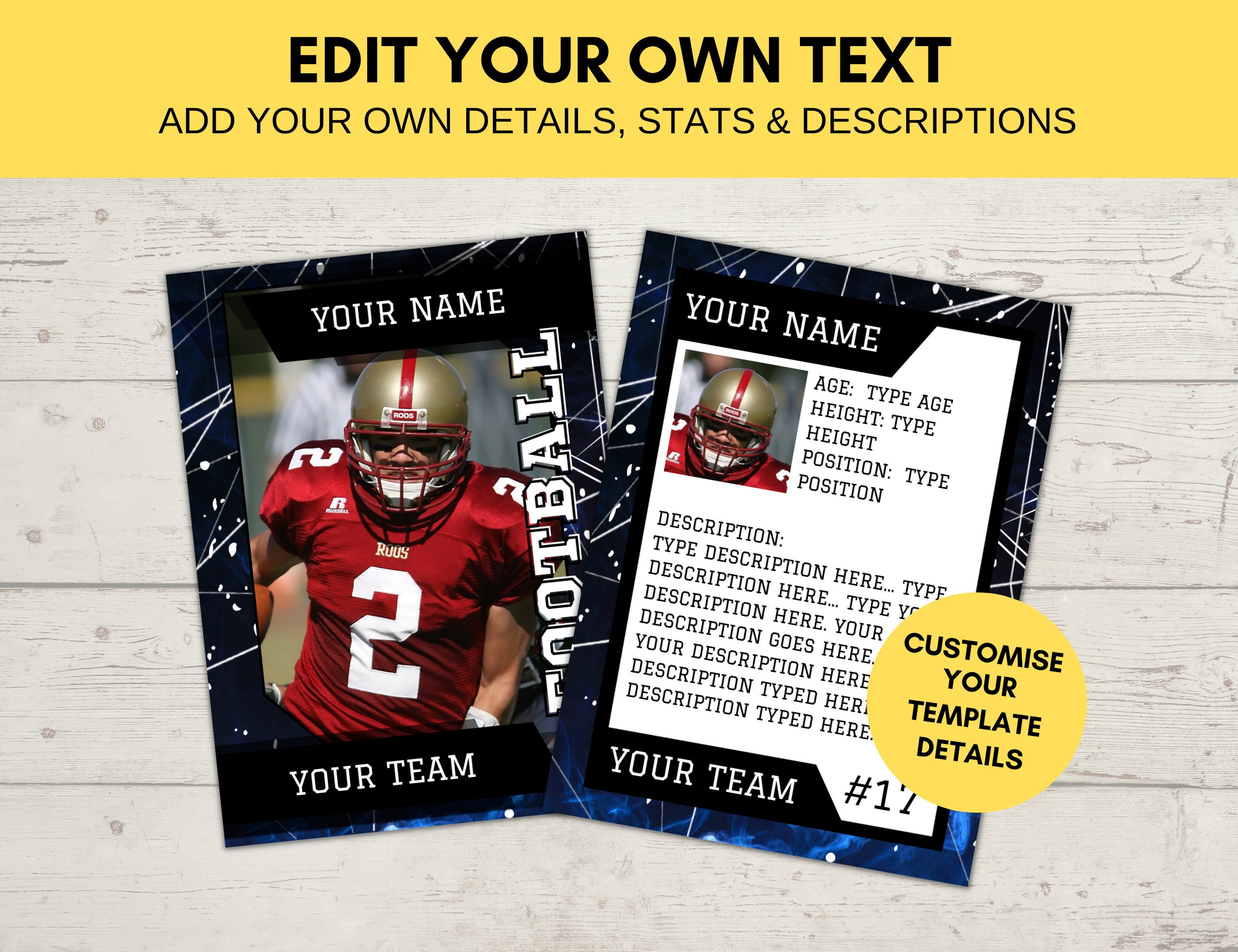 Editable Sports Card Template Custom Football Trading Card Printable ...