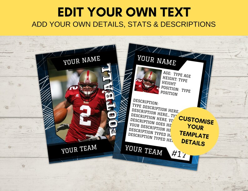 Editable Sports Card Template | Custom Football Trading Card Printable ...