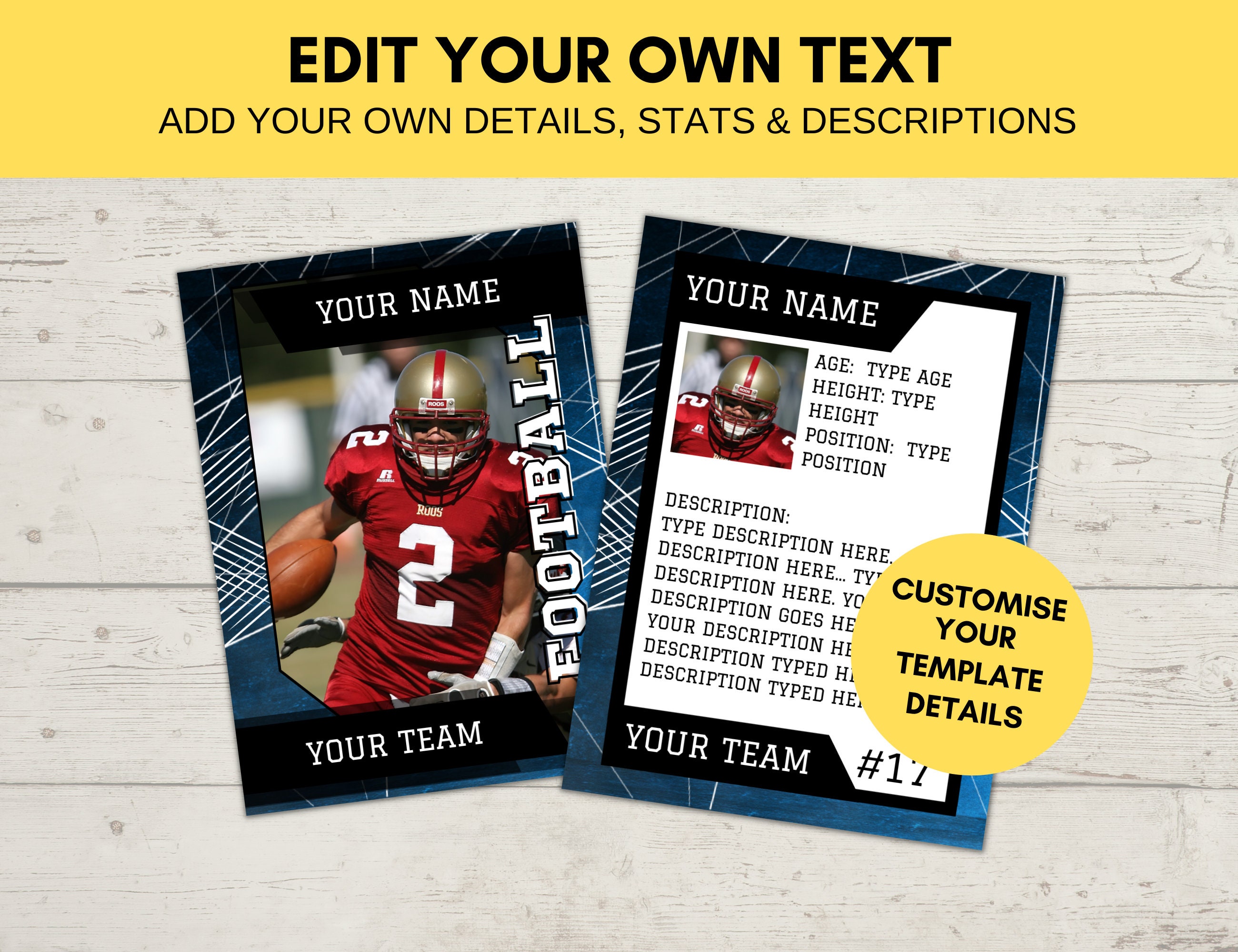 Editable Sports Card Template Custom Football Trading Card Printable ...