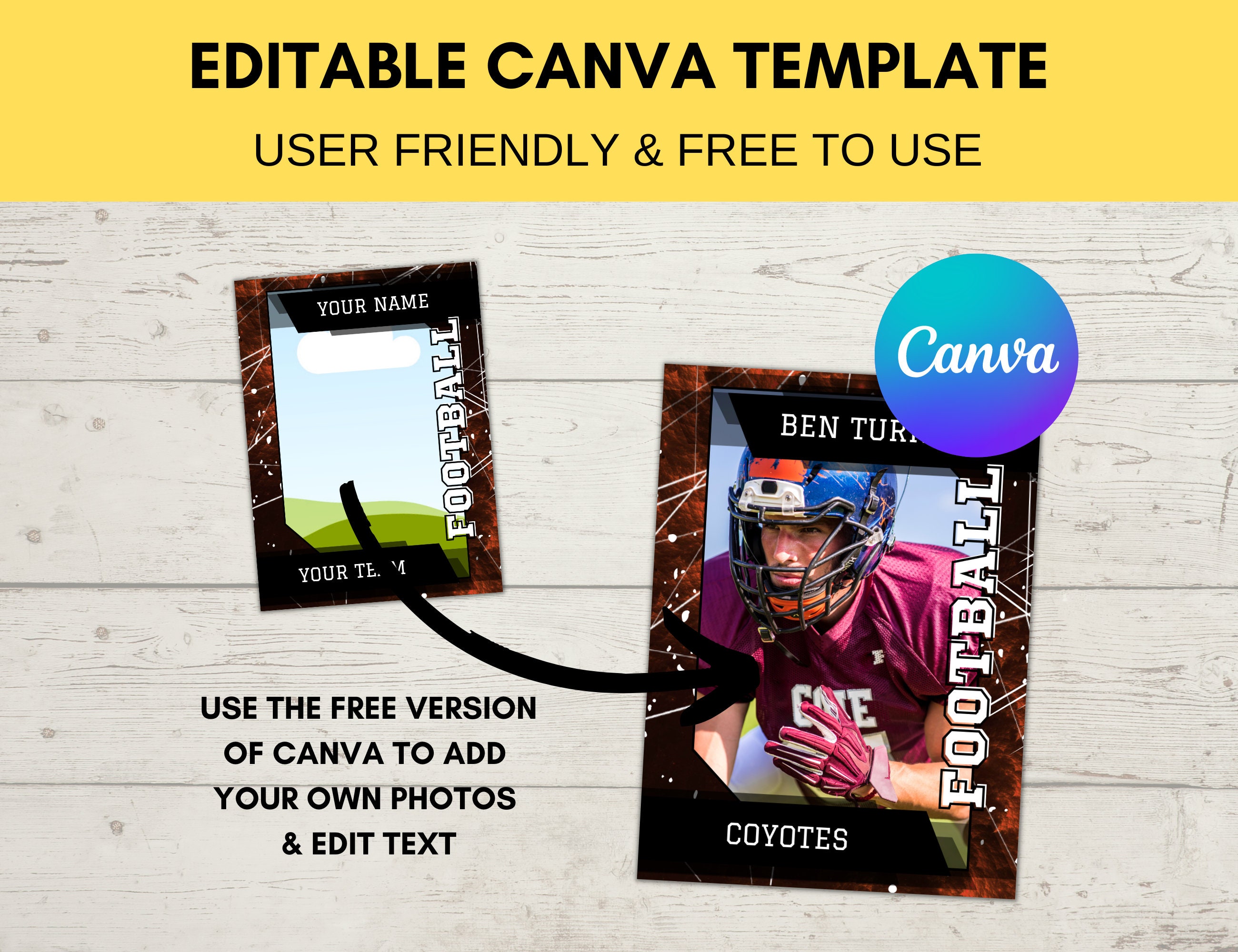 Editable Sports Card Template Custom Football Trading Card Printable ...