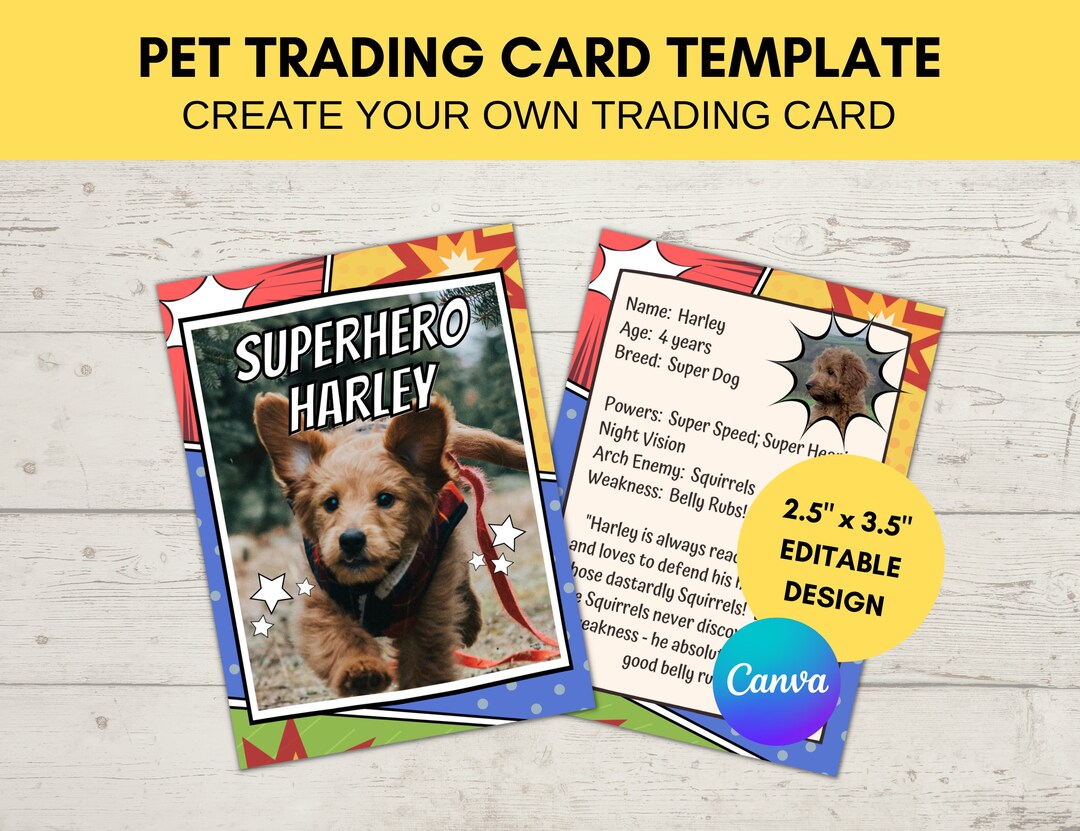 Editable Pet Trading Card Template | Custom Trading Card Printable ...