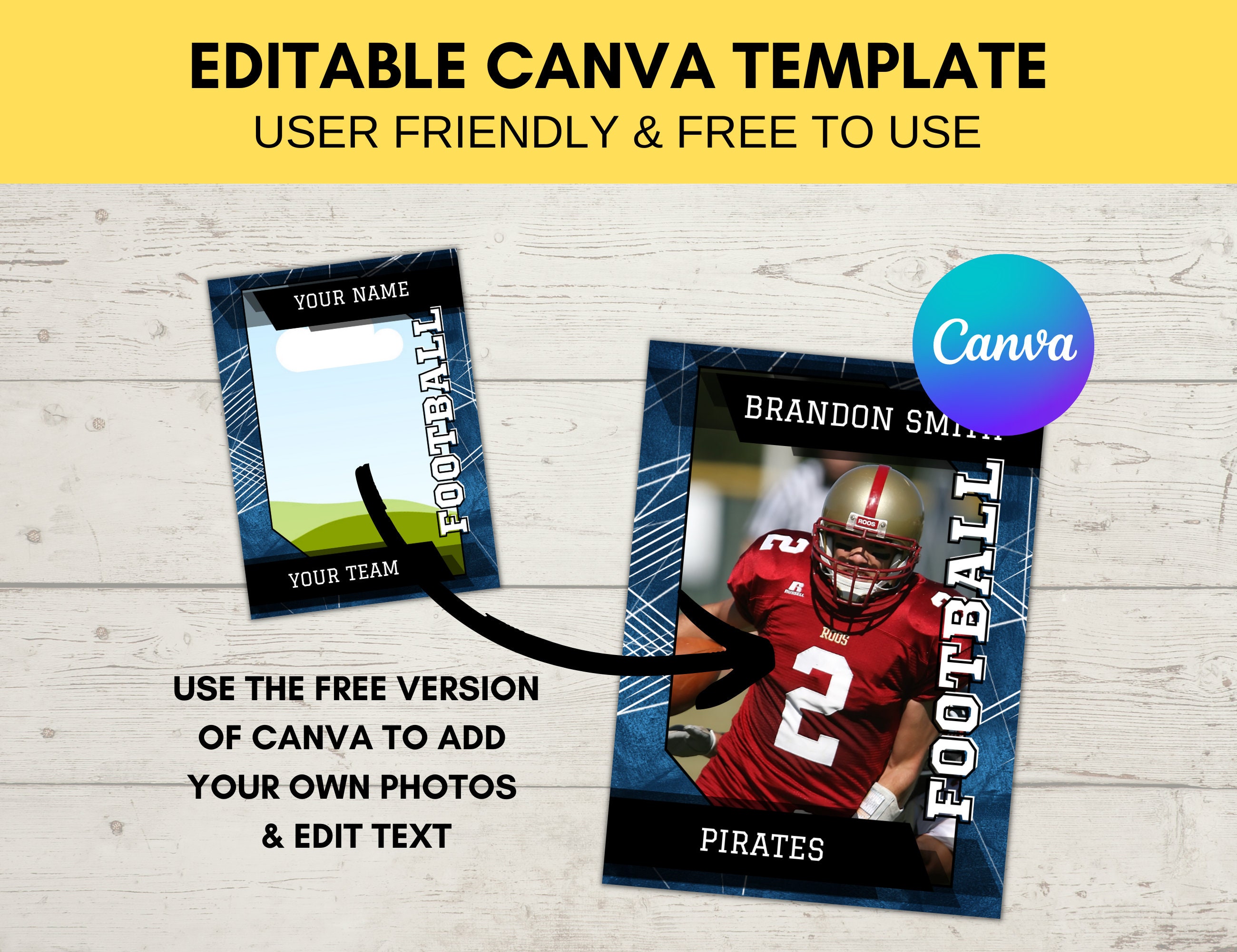 Editable Sports Card Template | Custom Football Trading Card Printable ...