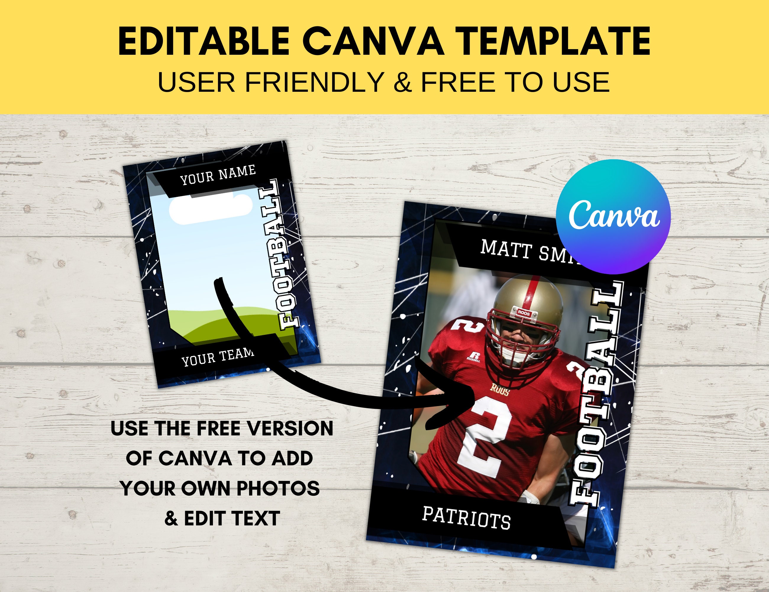 Editable Sports Card Template Custom Football Trading Card Printable ...