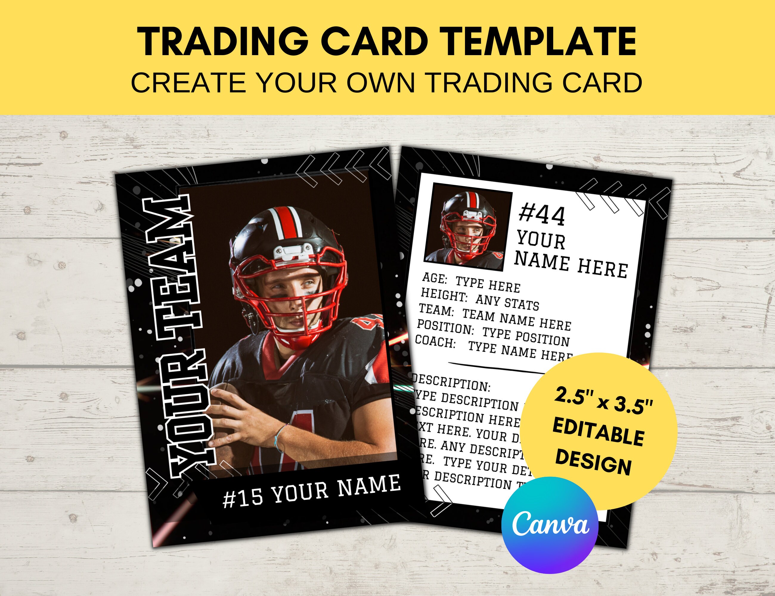 Editable Sports Card Template | Custom Football Trading Card Printable ...