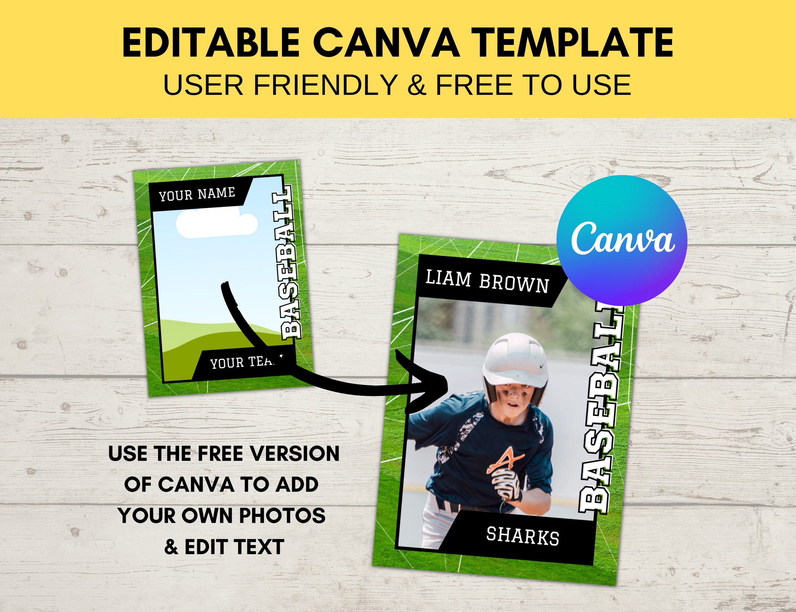 Editable Sports Card Template | Custom Baseball Trading Card Printable ...