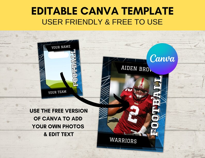 Editable Sports Card Template | Custom Football Trading Card Printable ...