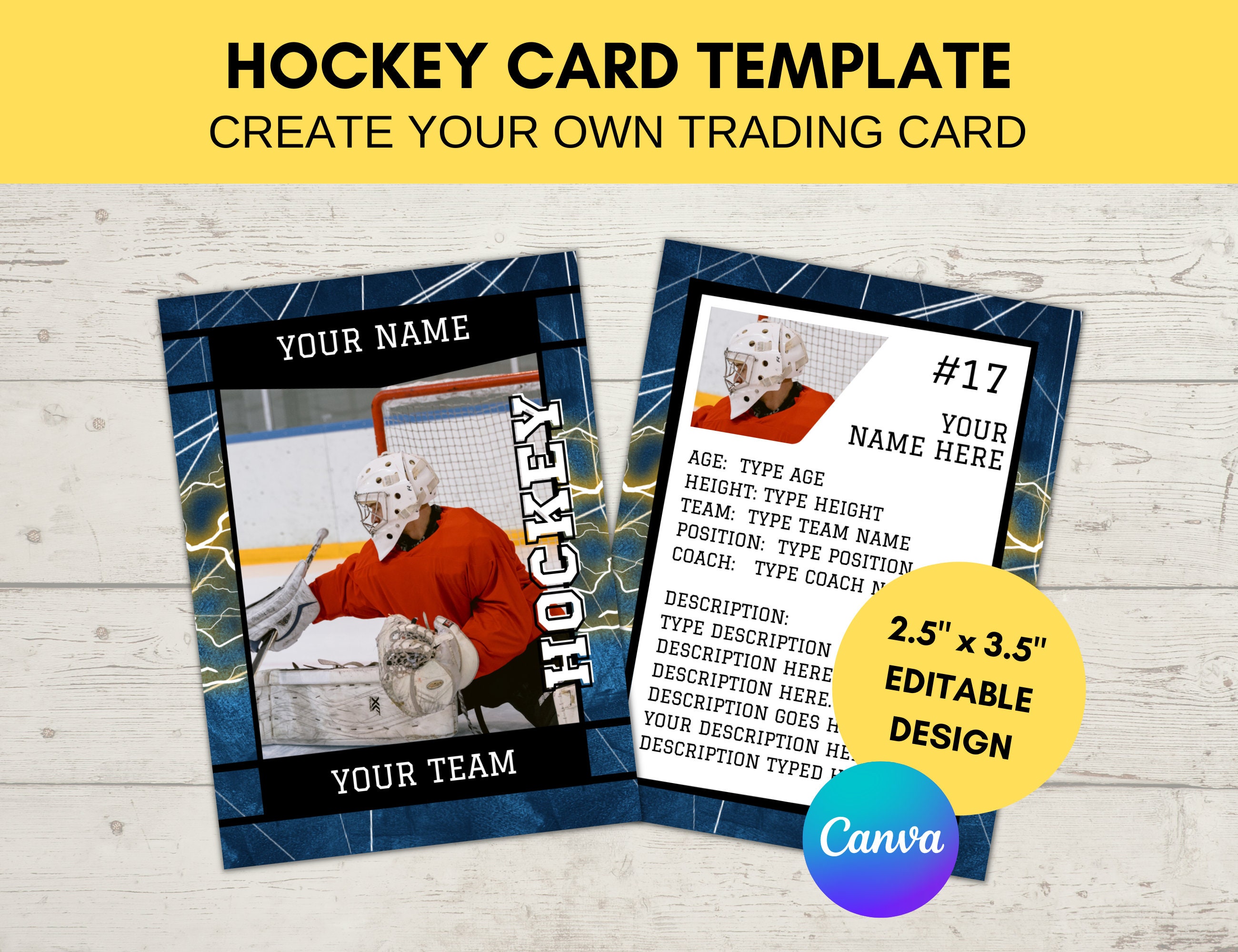 Editable Sports Card Template | Custom Hockey Trading Card Printable ...