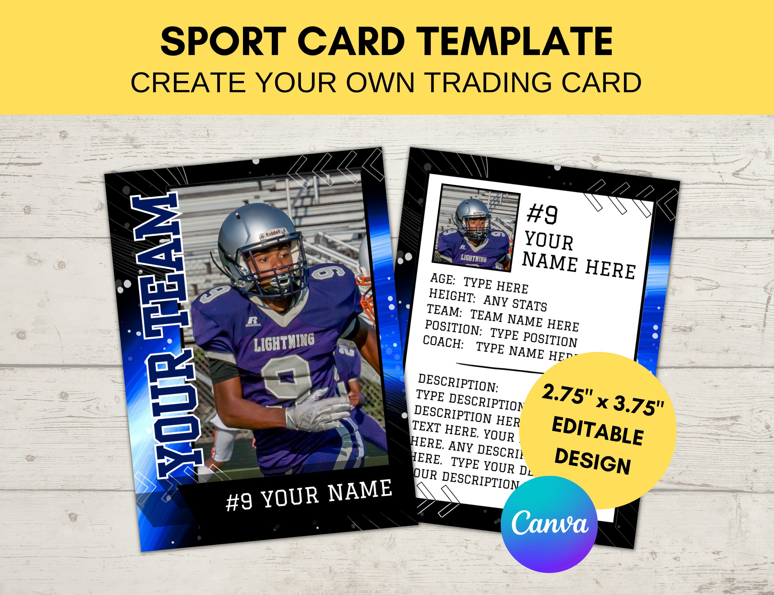 Editable Sports Card Template Custom Football Trading Card - Etsy