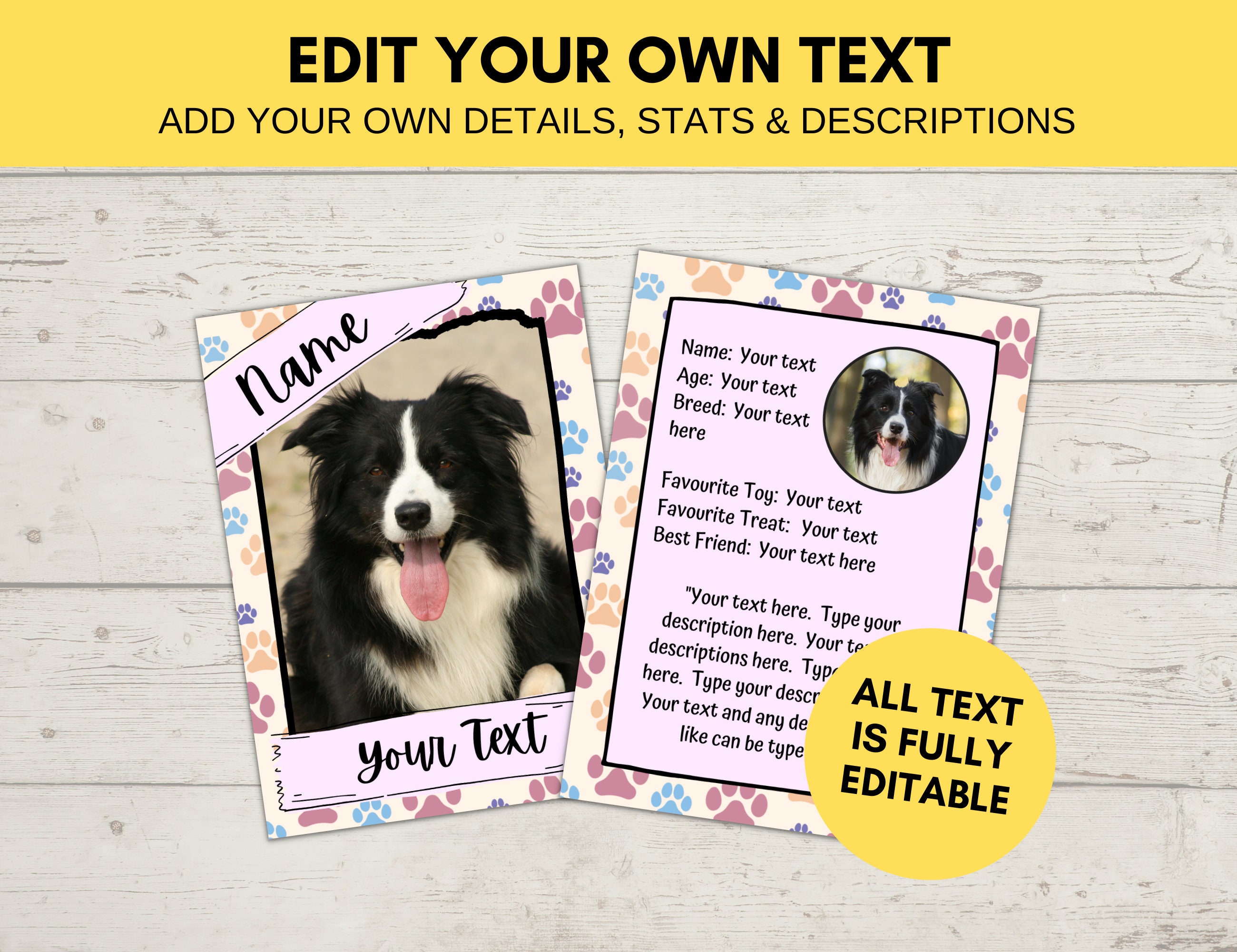Editable Pet Trading Card Template | Custom Trading Card Printable ...