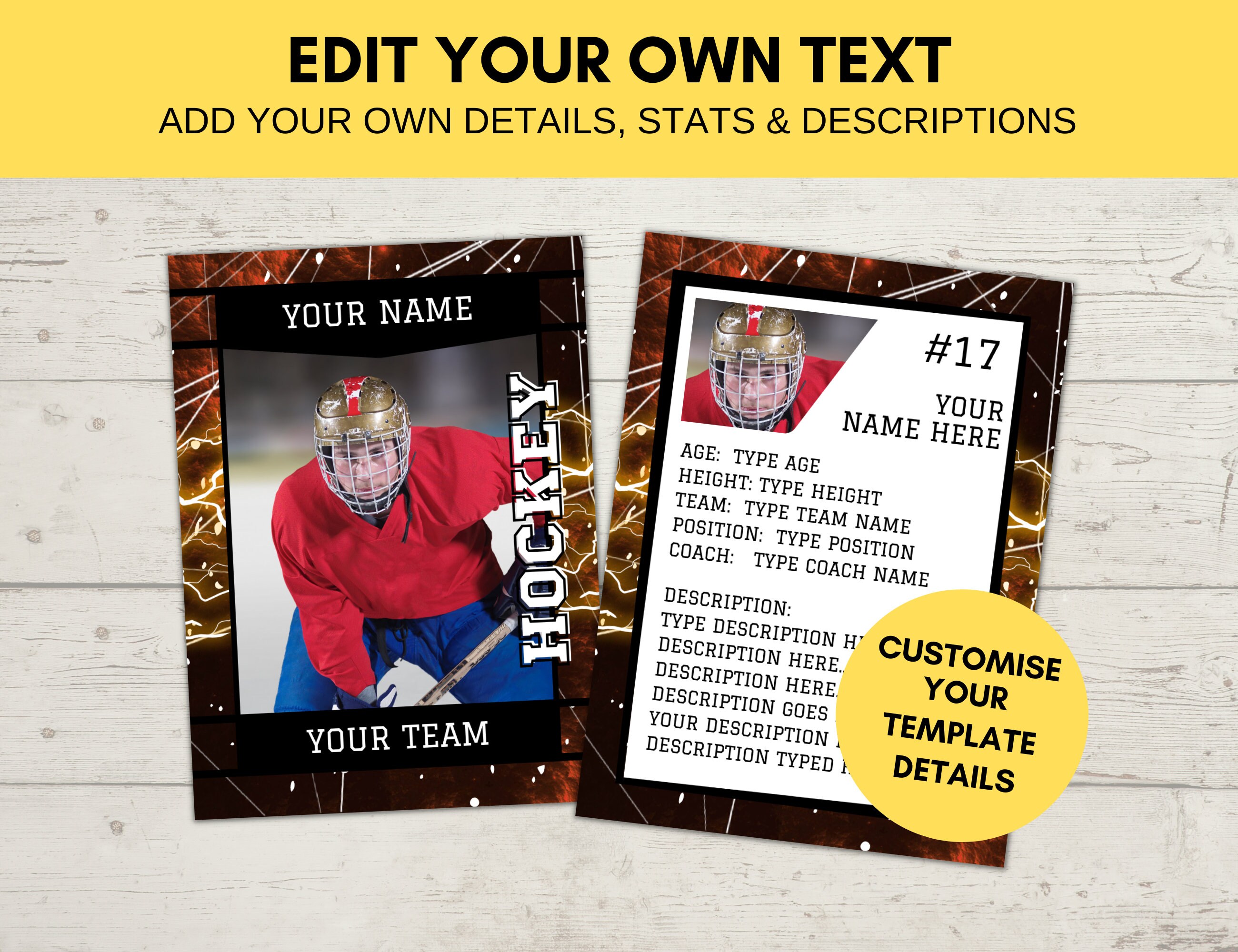 Editable Sports Card Template Custom Hockey Trading Card Printable ...