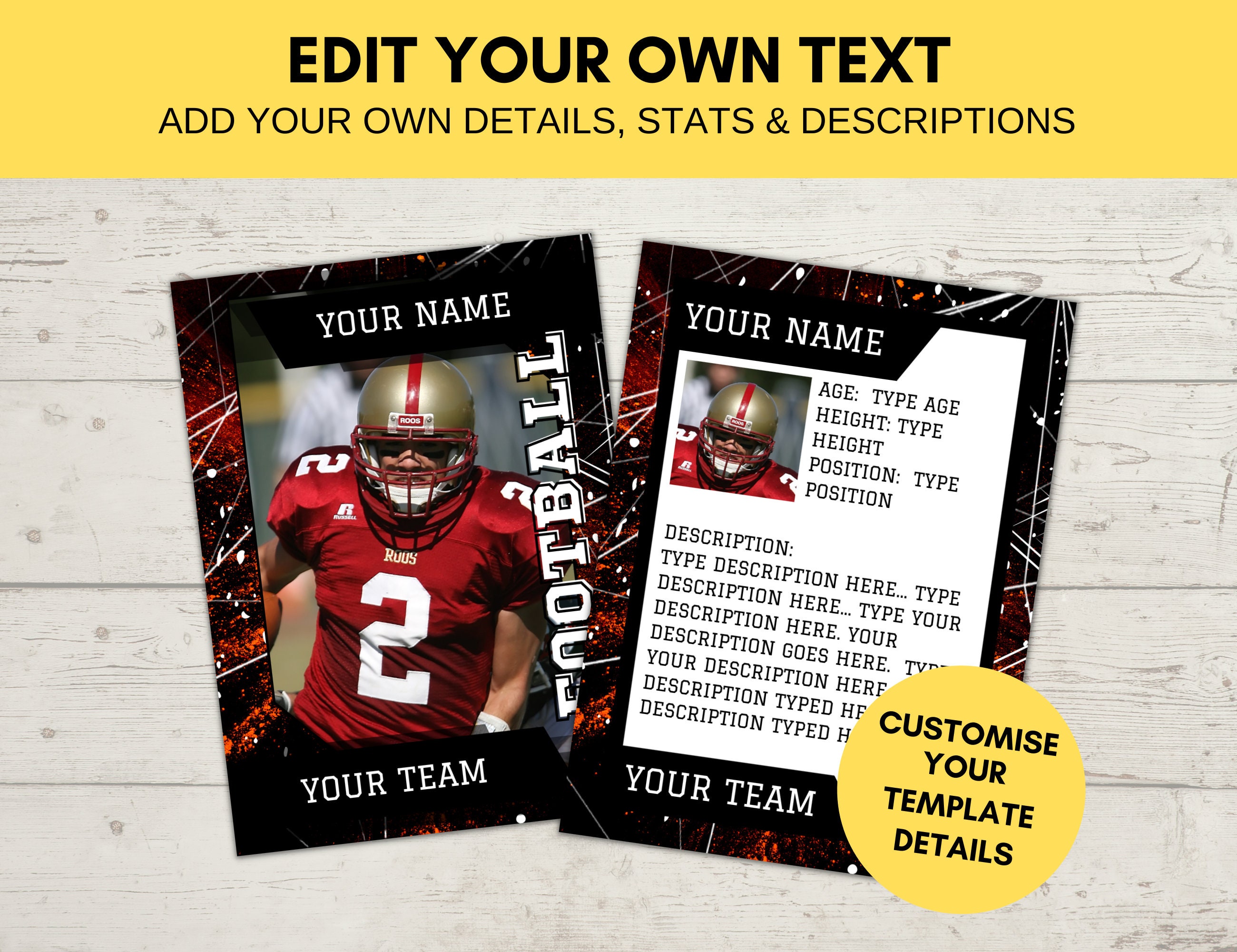 Editable Sports Card Template Custom Football Trading Card Printable ...