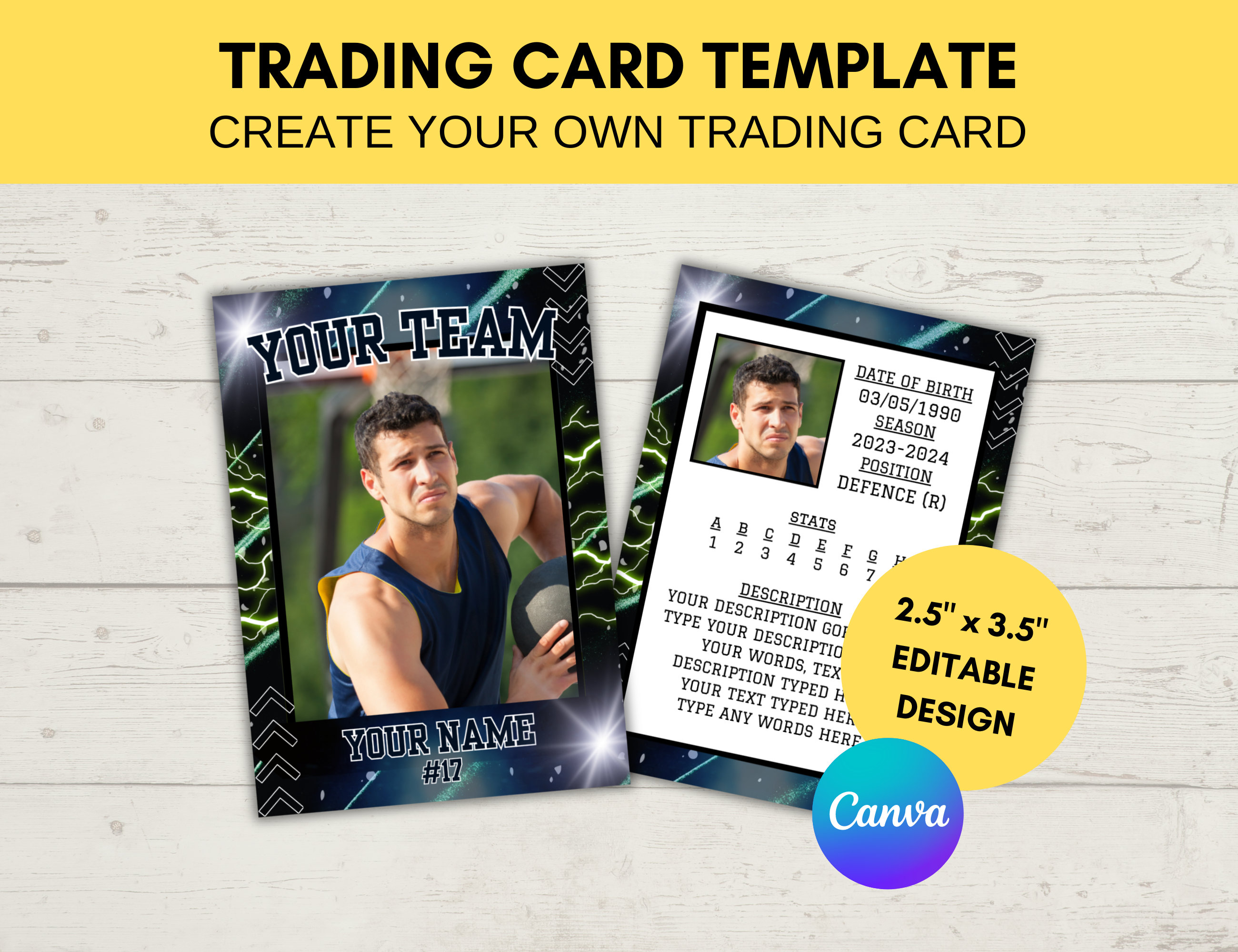 Editable Sport Card Template | Custom Basketball Trading Card Printable ...