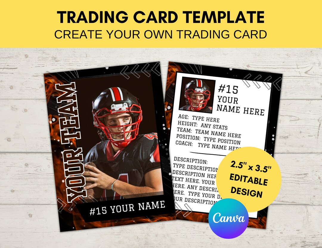 Editable Sports Card Template | Custom Football Trading Card Printable ...