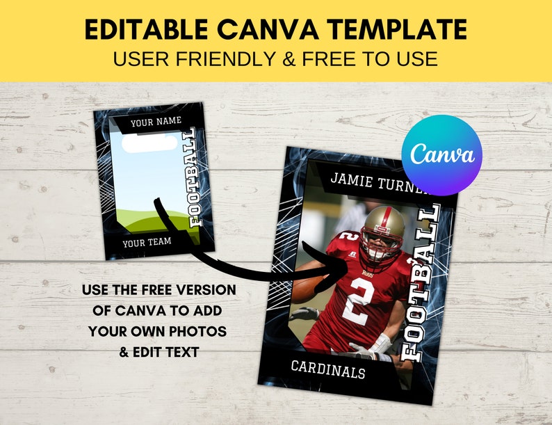 Editable Sports Card Template | Custom Football Trading Card Printable ...