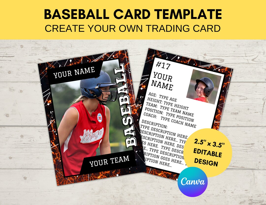 Editable Sports Card Template | Custom Baseball Trading Card Printable ...