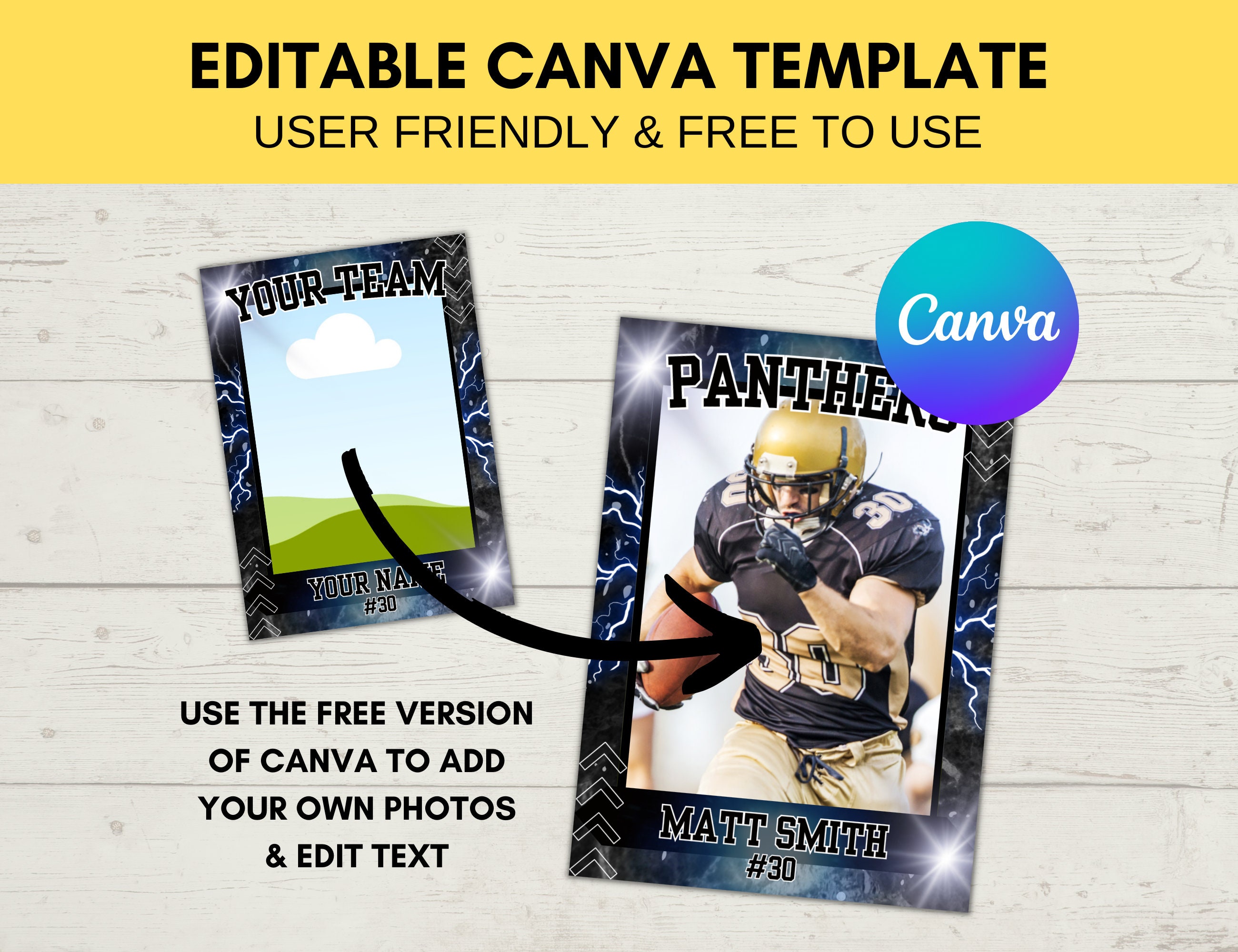 Editable Sports Card Template | Custom Football Trading Card Printable ...