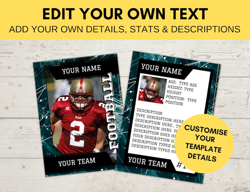 Editable Sports Card Template Custom Football Trading Card - Etsy