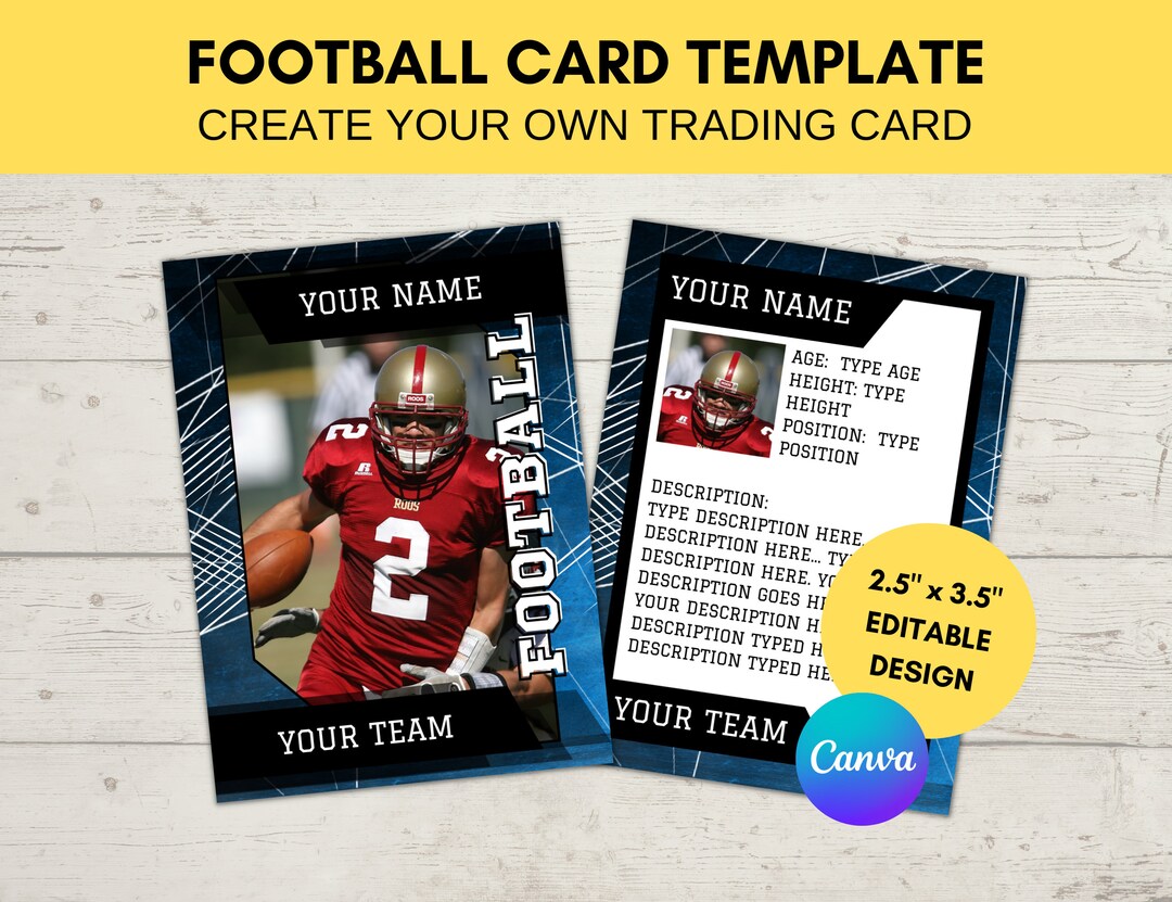 Editable Sports Card Template | Custom Football Trading Card Printable ...