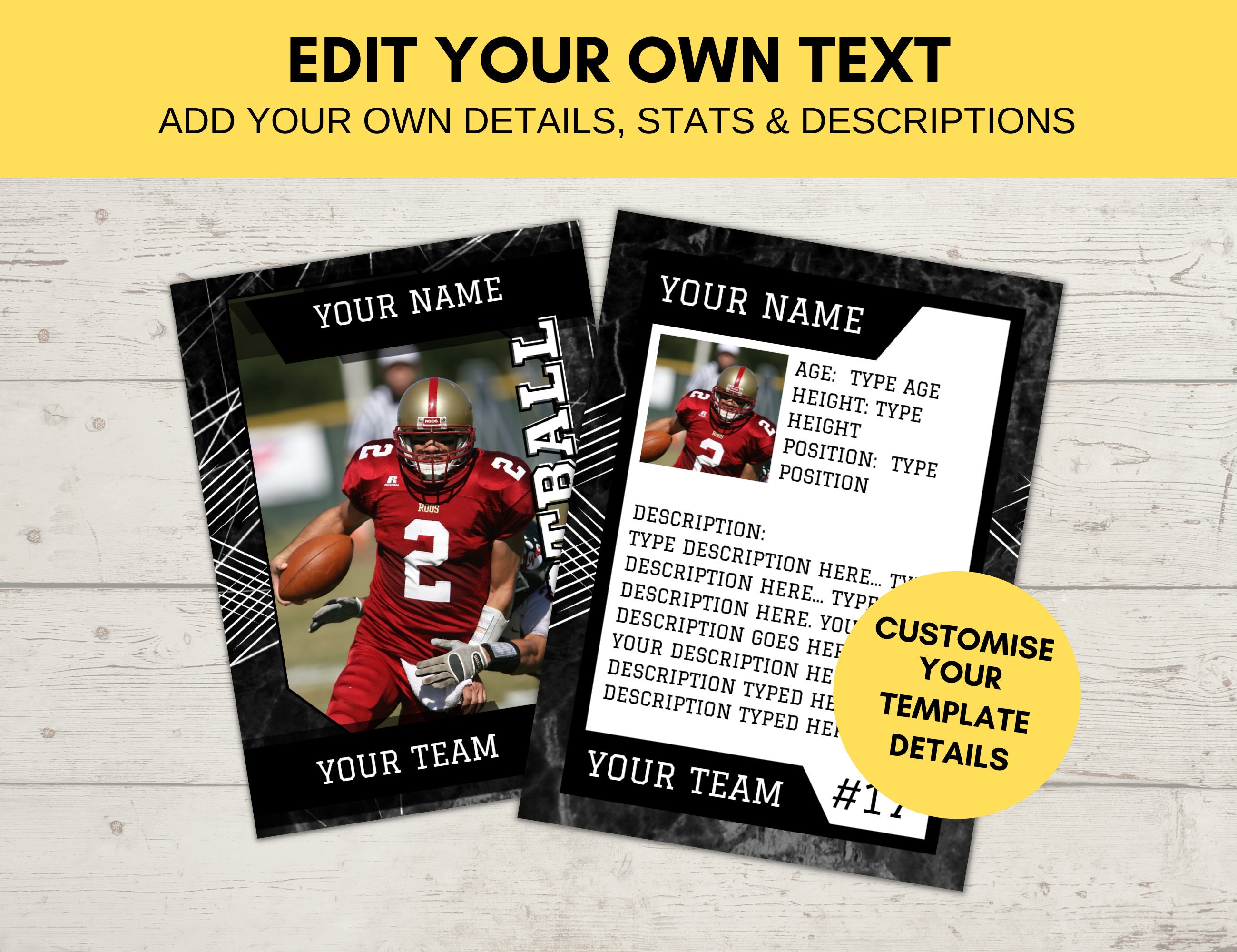 Editable Sports Card Template Custom Football Trading Card Printable ...