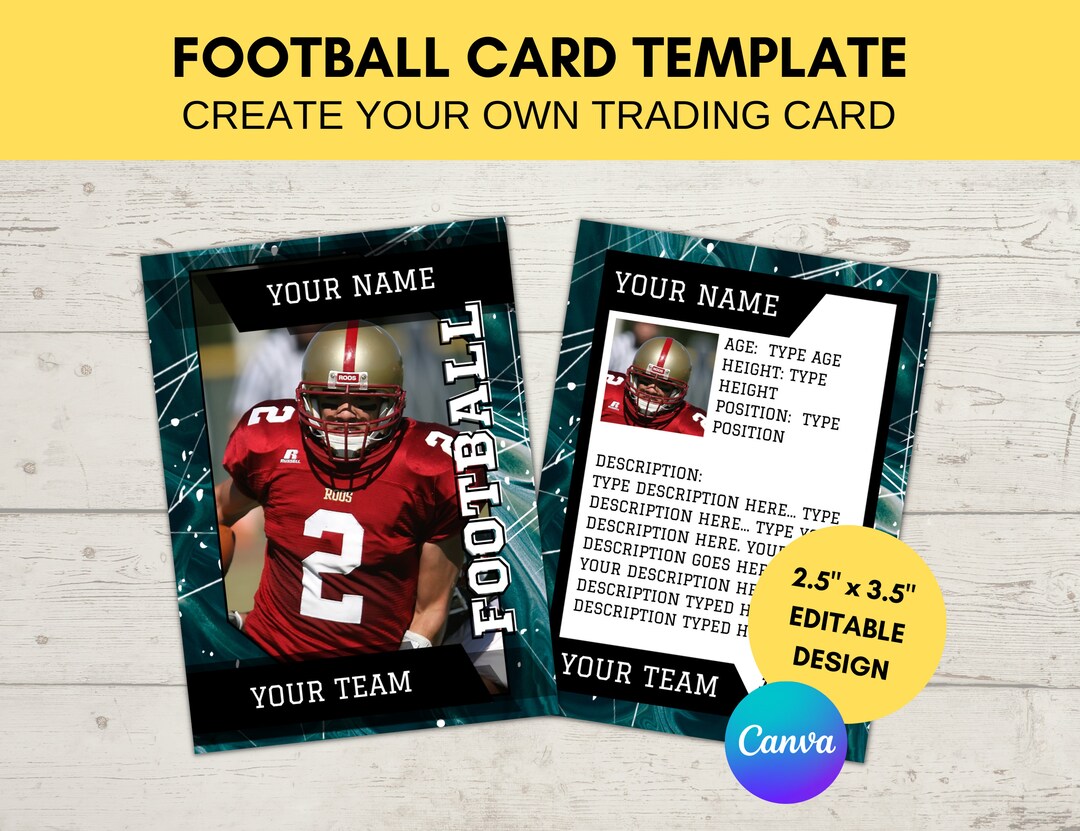 Editable Sports Card Template | Custom Football Trading Card Printable ...